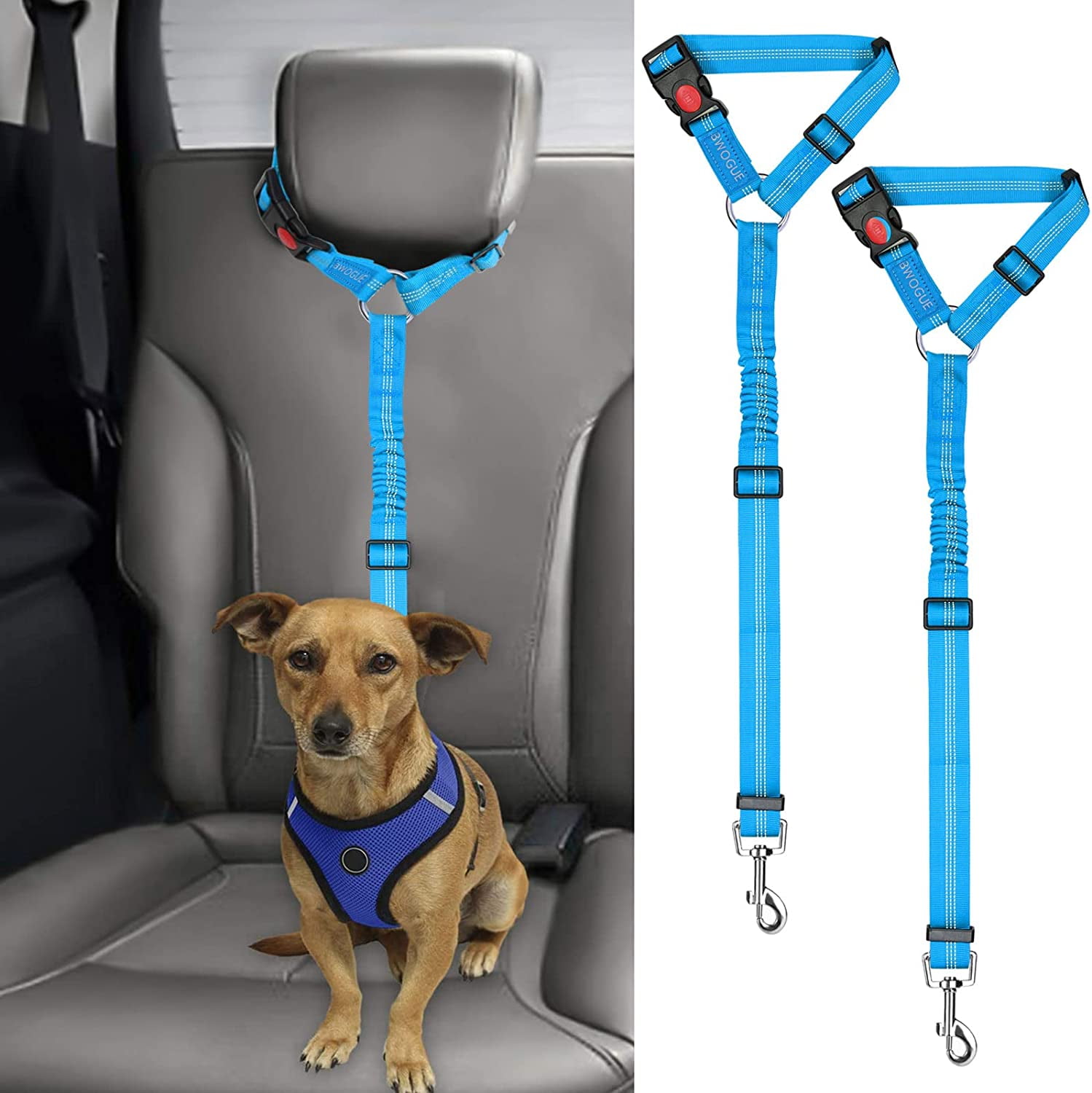 BWOGUE 2 Packs Dog Cat Safety Seat Belt Strap Car Headrest Restraint ...