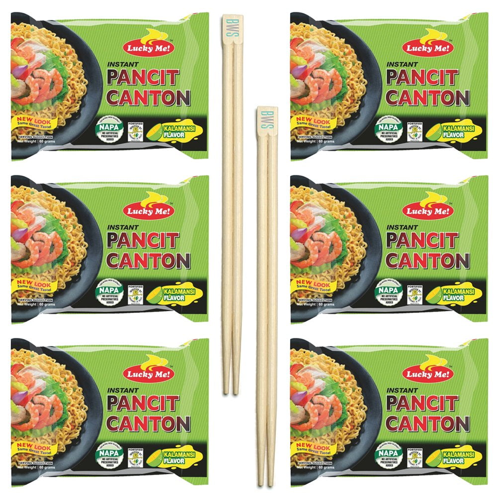 BWS Bamboo Chopsticks (2 Pairs) + KKS1 Lucky Me! Pancit Canton (6-Pack ...