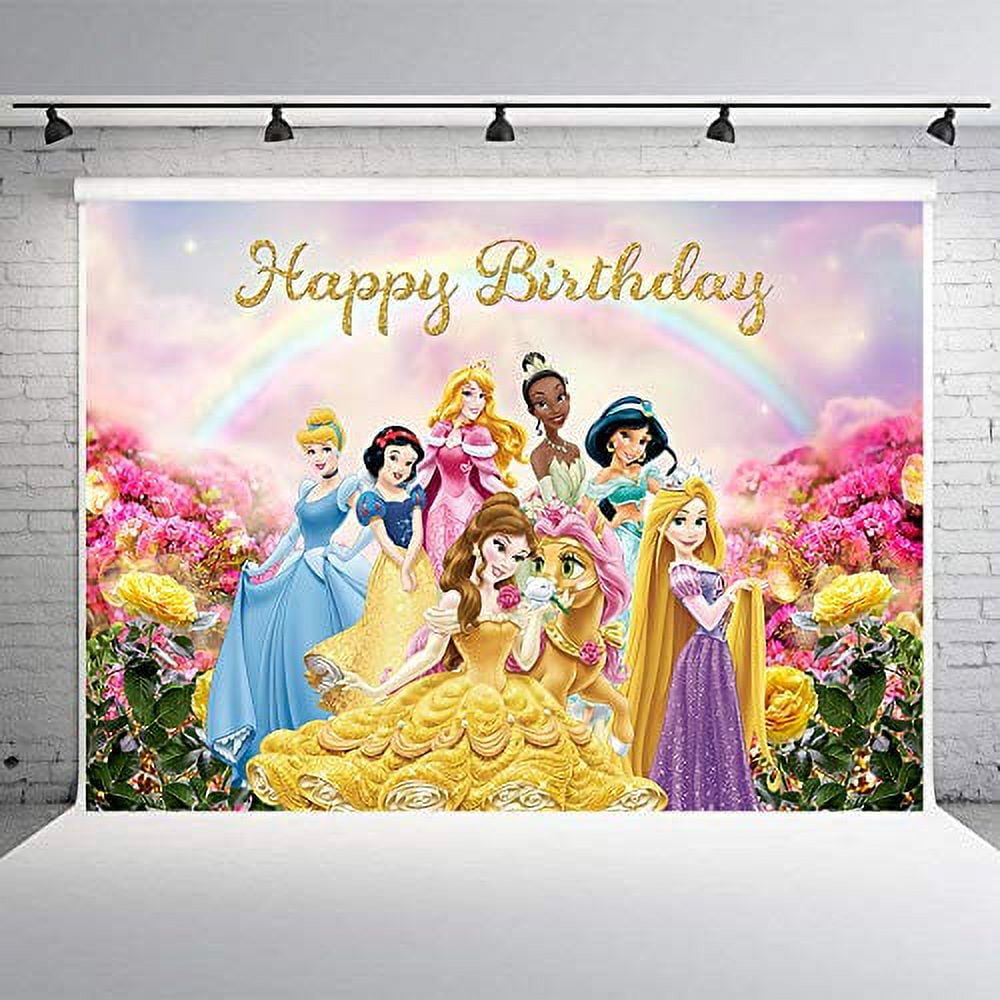 BWW Princess Happy Birthday Backdrop Colorful Rainbow Flowers Photo ...