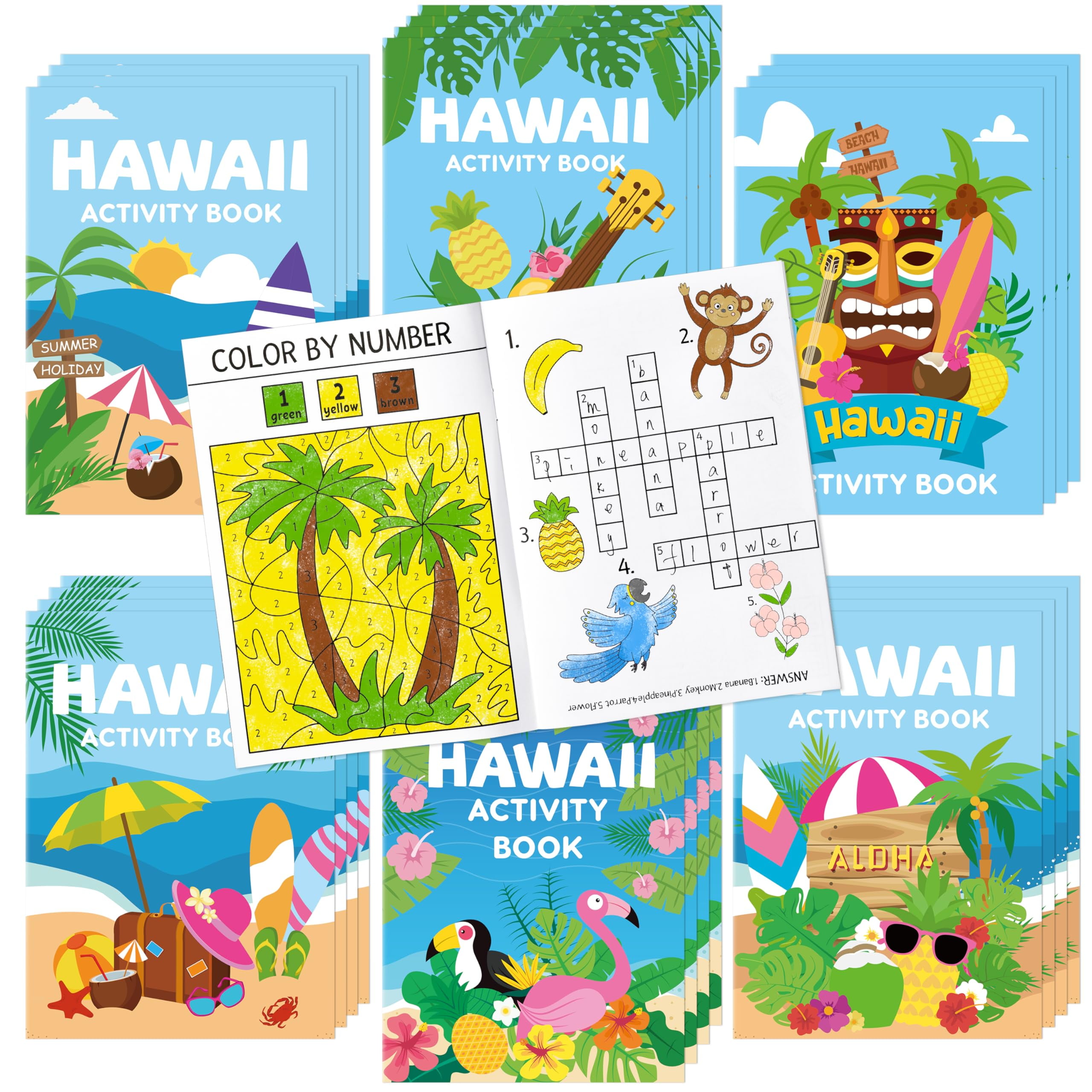 BWkoss Summer ActivityUMRT Books for Kids-24Pcs Hawaii Mini Games ...
