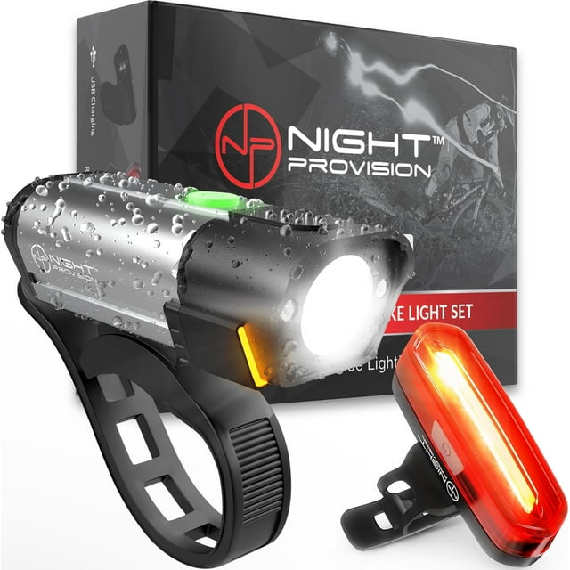 BX-300 Night Riding Rechargeable USB Bicycle Headlight with Front and Back LED Lights, 300 Lumen ...