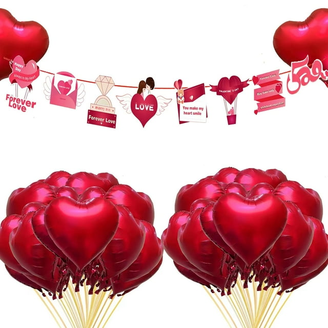 BXGH 16 pieces of SSF20 love aluminum foil balloons and love banners ...