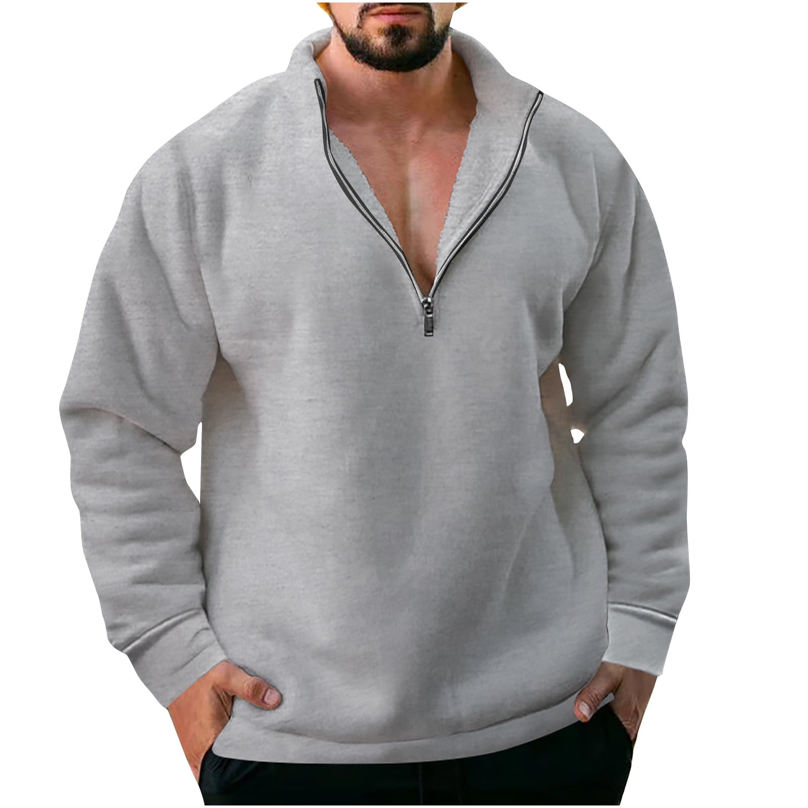 BXINGOHAI 1/4 Zip Hoodless Sweatshirt For Men Fleece Comfy Pullover ...