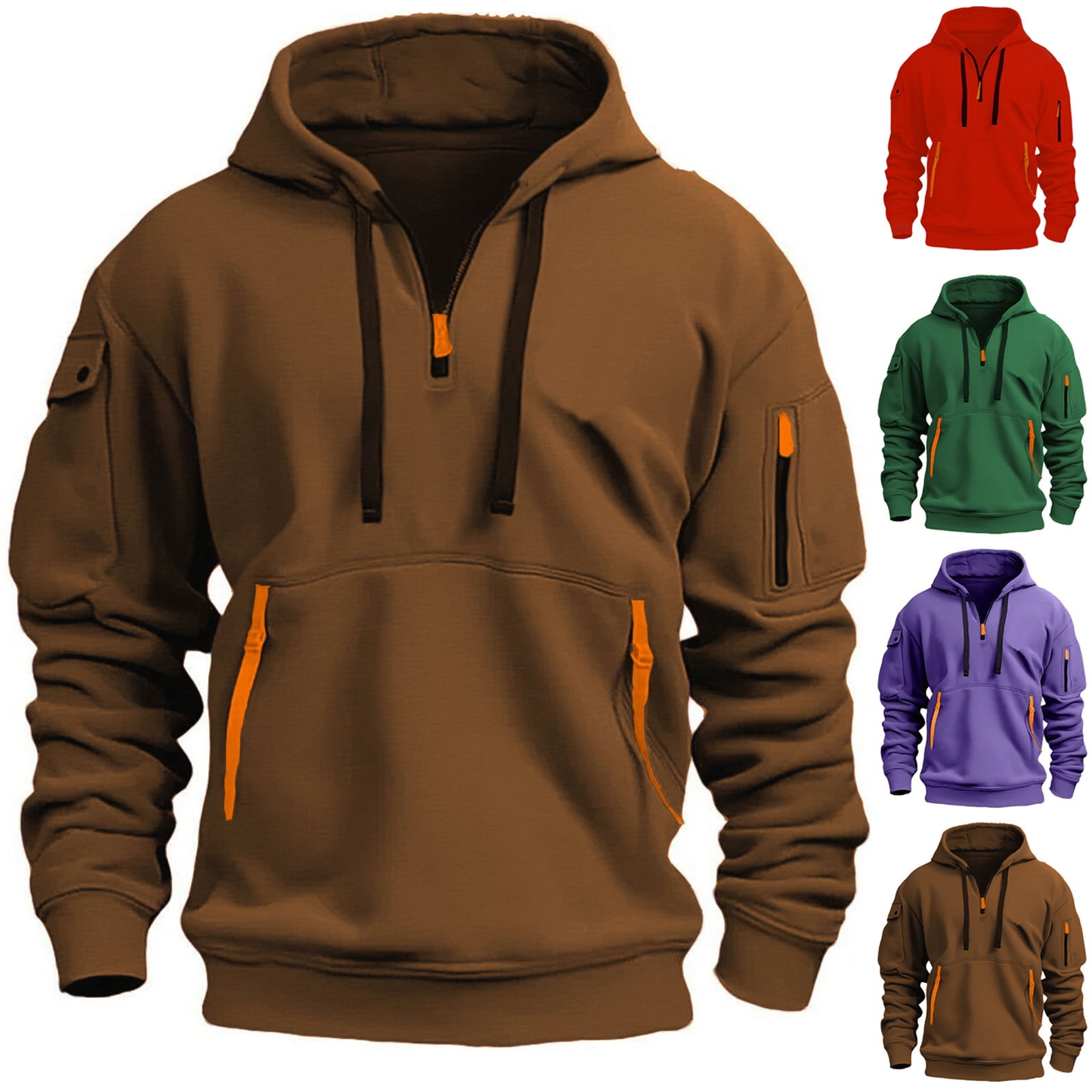 BXINGOHAI Cargo Hoodies for Men Tactical Sweatshirt Quarter Zip Cargo ...