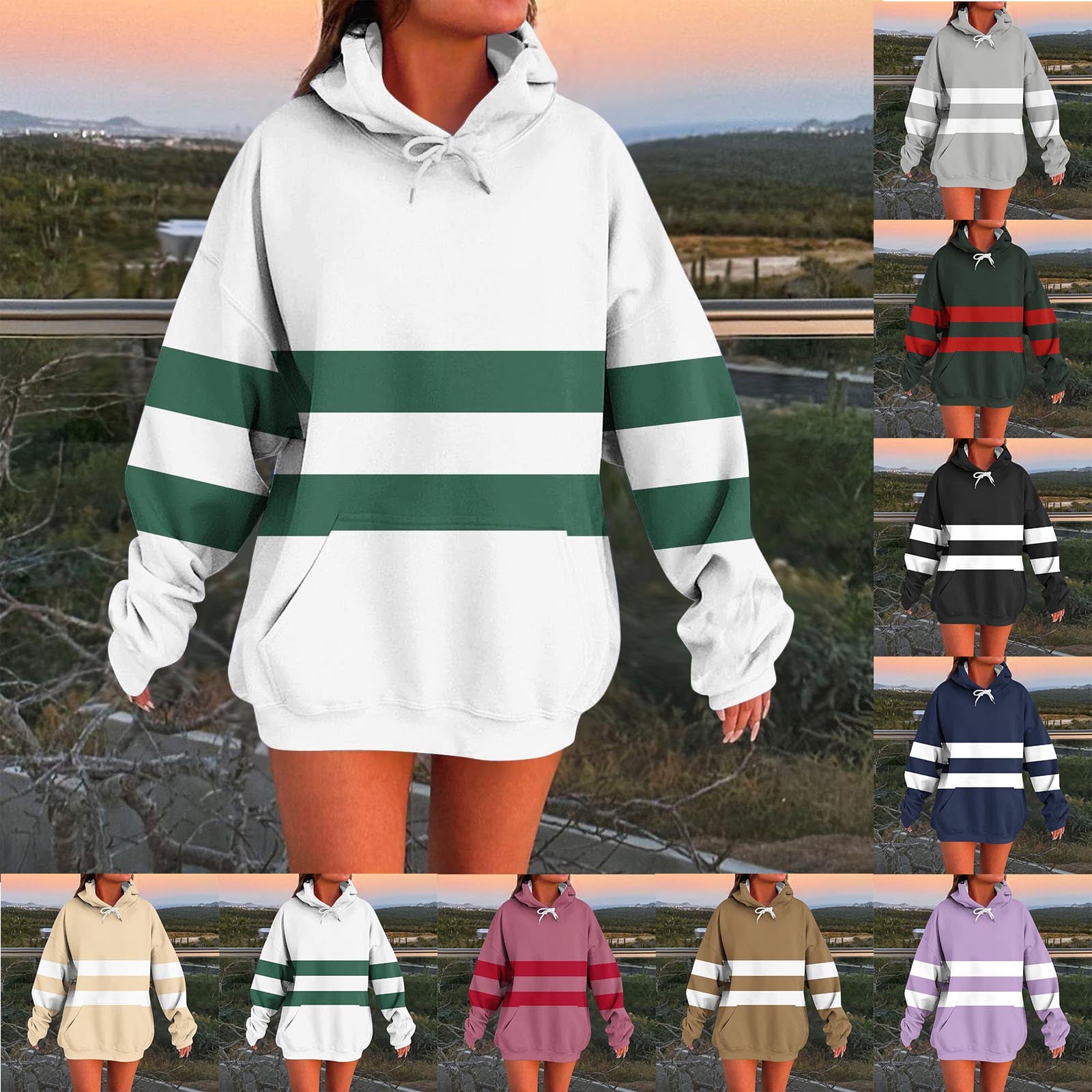 BXINGOHAI Women's Casual Hoodies Long Sleeve Solid Lightweight Pullover Tops Loose Sweatshirt ...