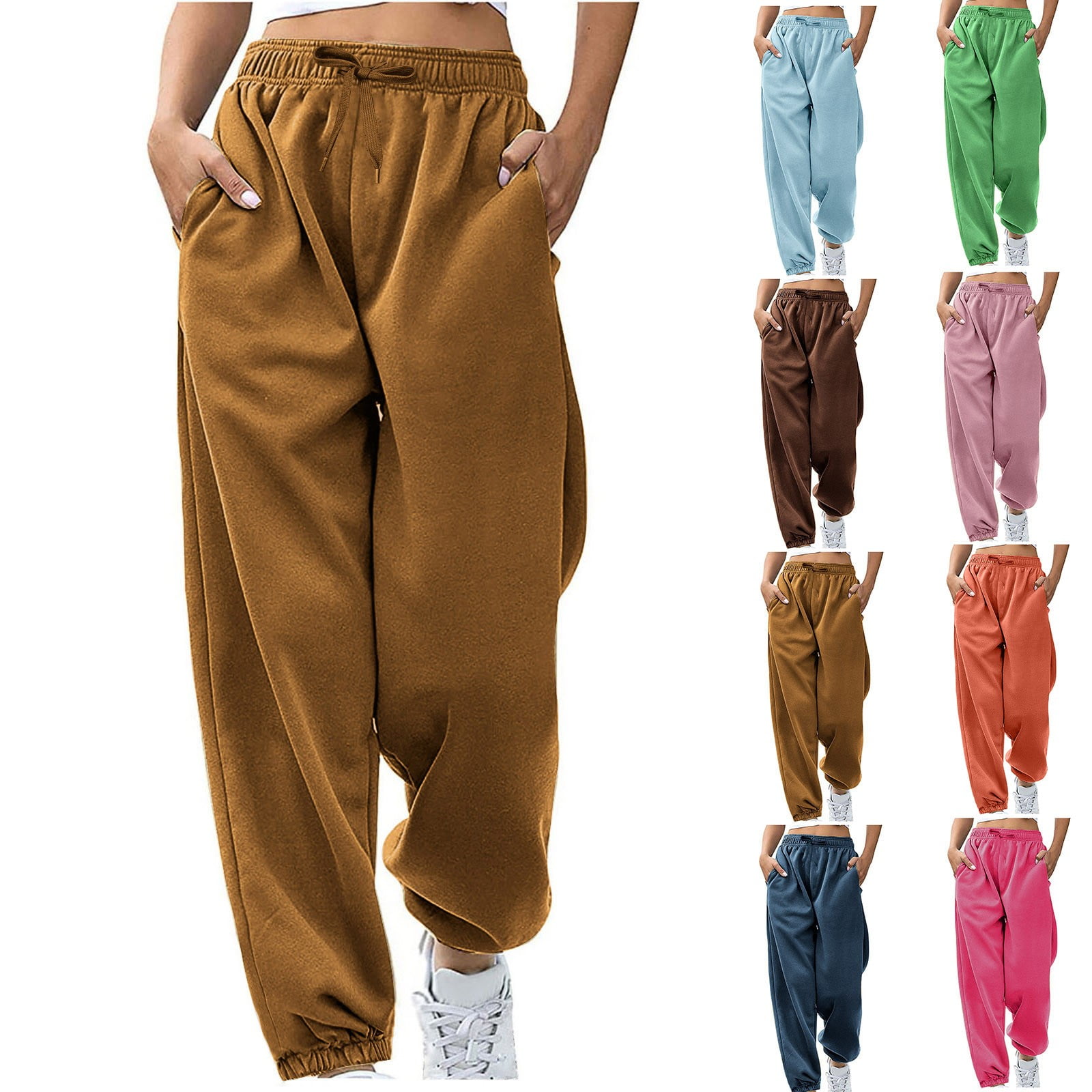BXINGOHAI Cotton Fleece Sweatpants Women High Waisted Warm Casual ...