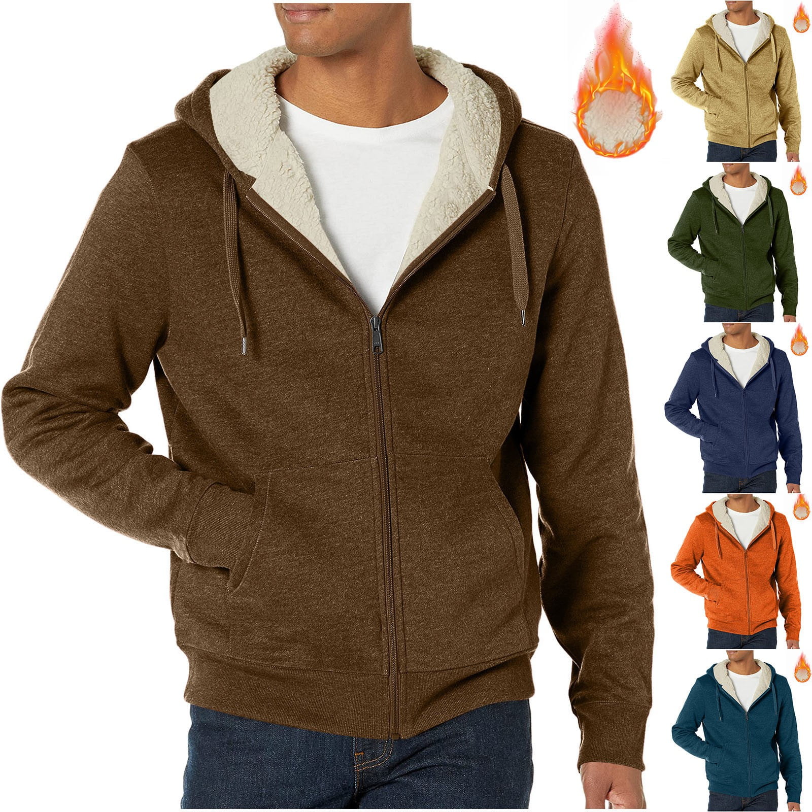 BXINGOHAI Fleece Hoodie for Men Warm Full Zip Sherpa Lined Sweatshirt ...