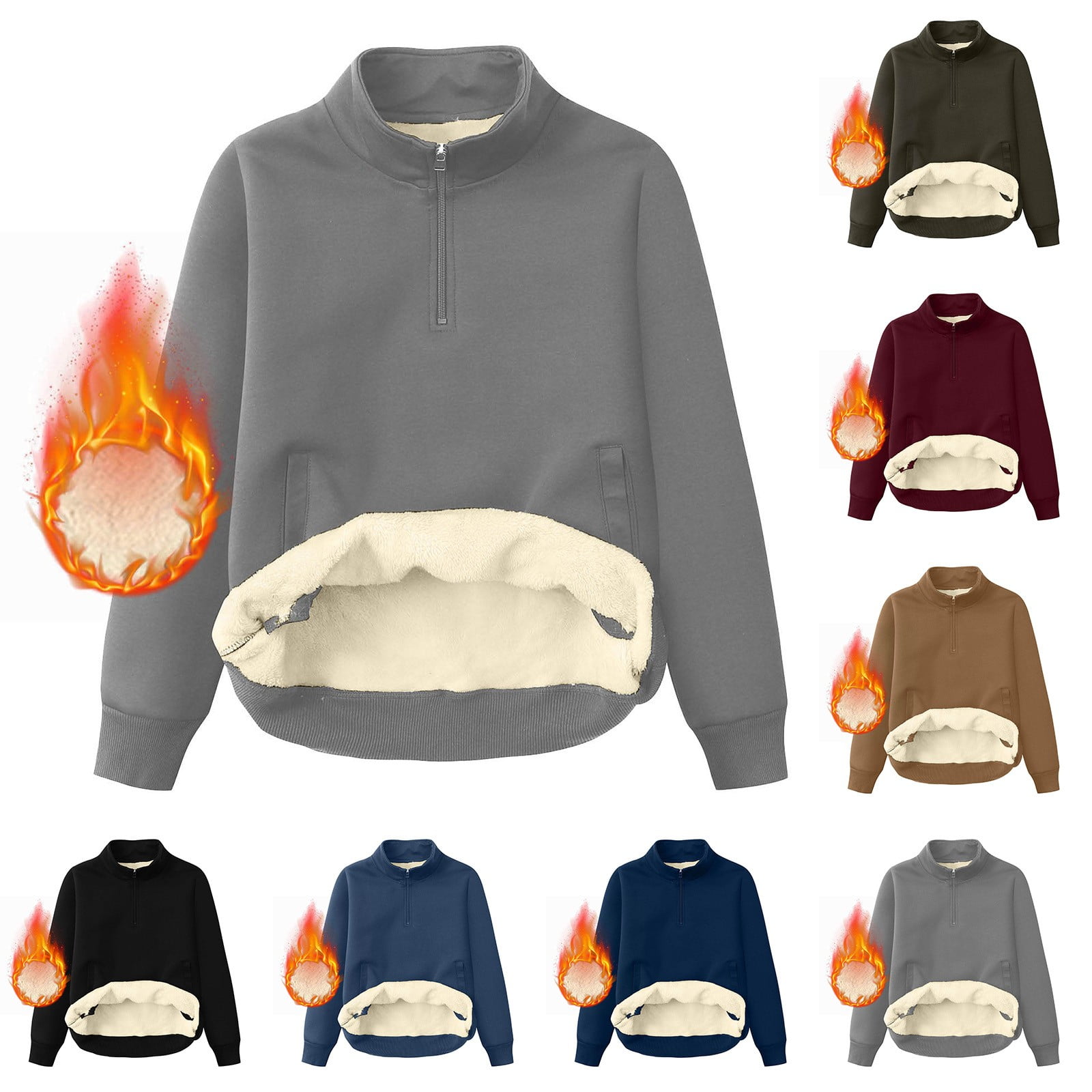 BXINGOHAI Fleece Lined Half Zip Sweatshirts for Men Sherpa Mock Neck ...