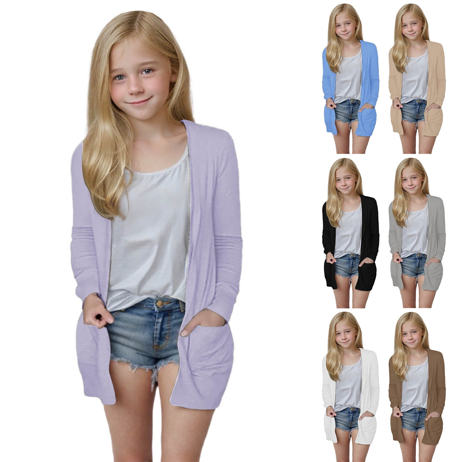 BXINGOHAI Girl's Open Front Cardigan Long Sleeve Sweaters Kids Solid ...