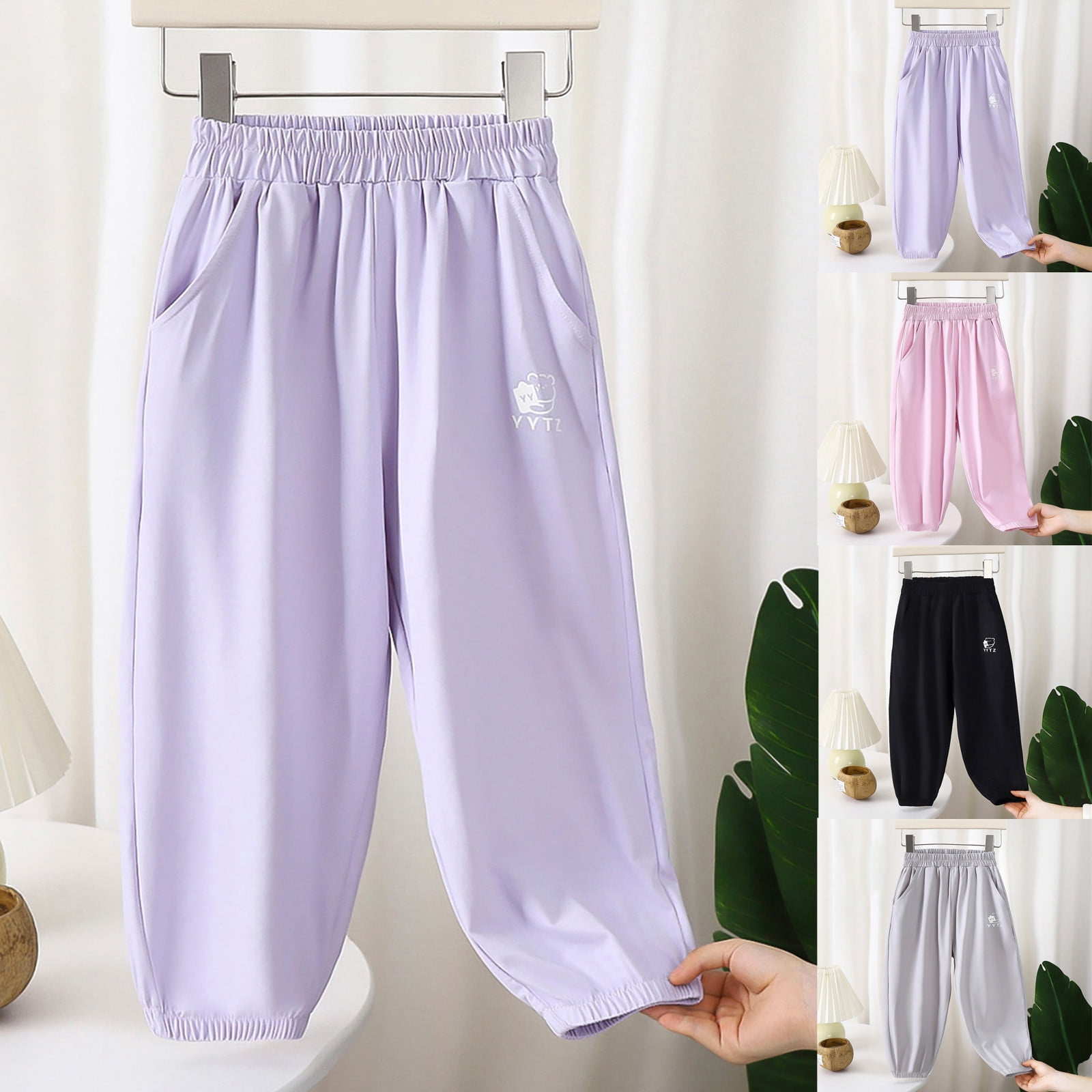 BXINGOHAI Girls Casual Pants Stretchy Pants Soft Flowy Lounge Summer ...