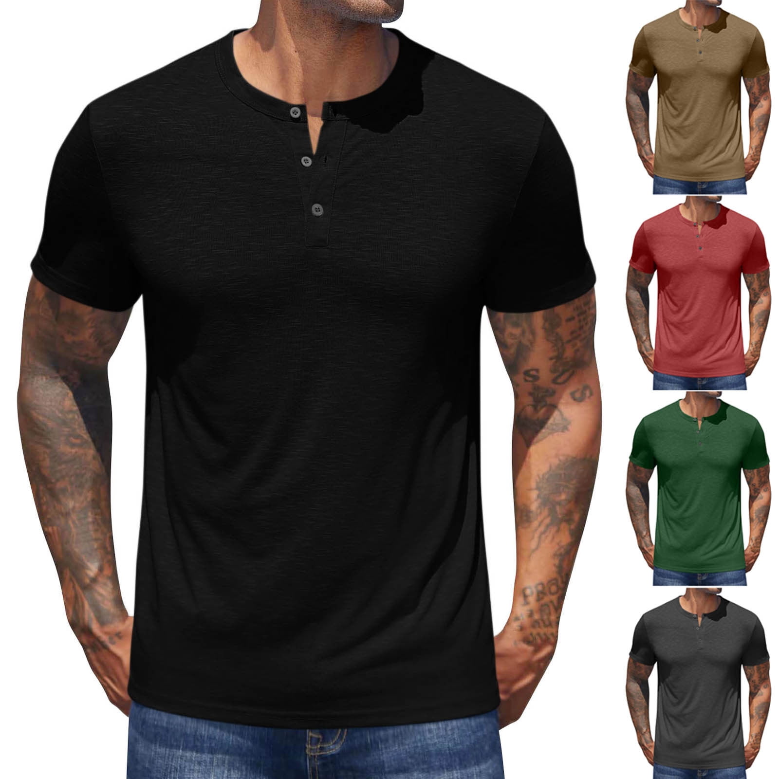 BXINGOHAI Henley Shirts for Men Casual Short Sleeve T-Shirt Basic ...