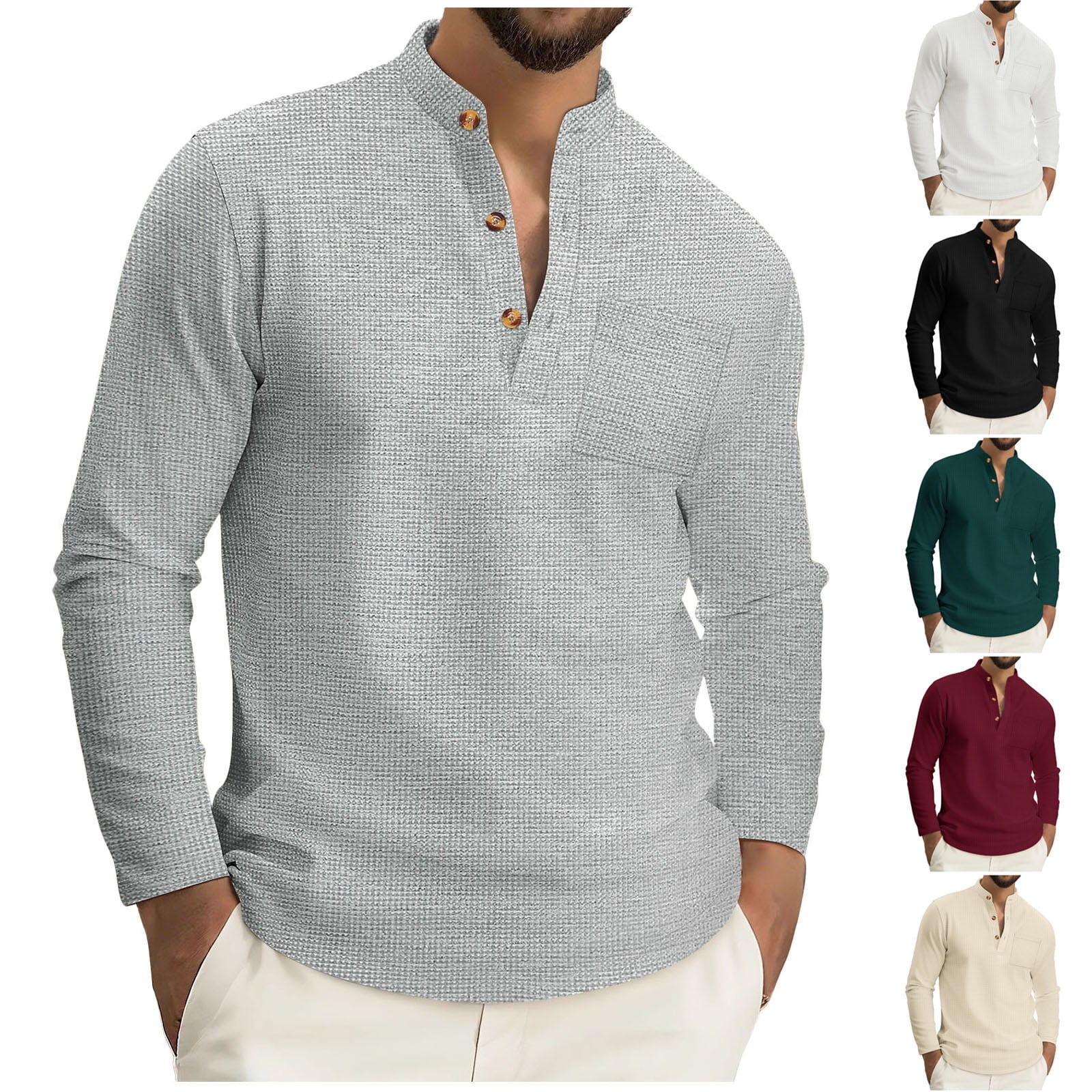 BXINGOHAI Long Sleeve Henley Shirts for Men Casual Waffle Thermal ...