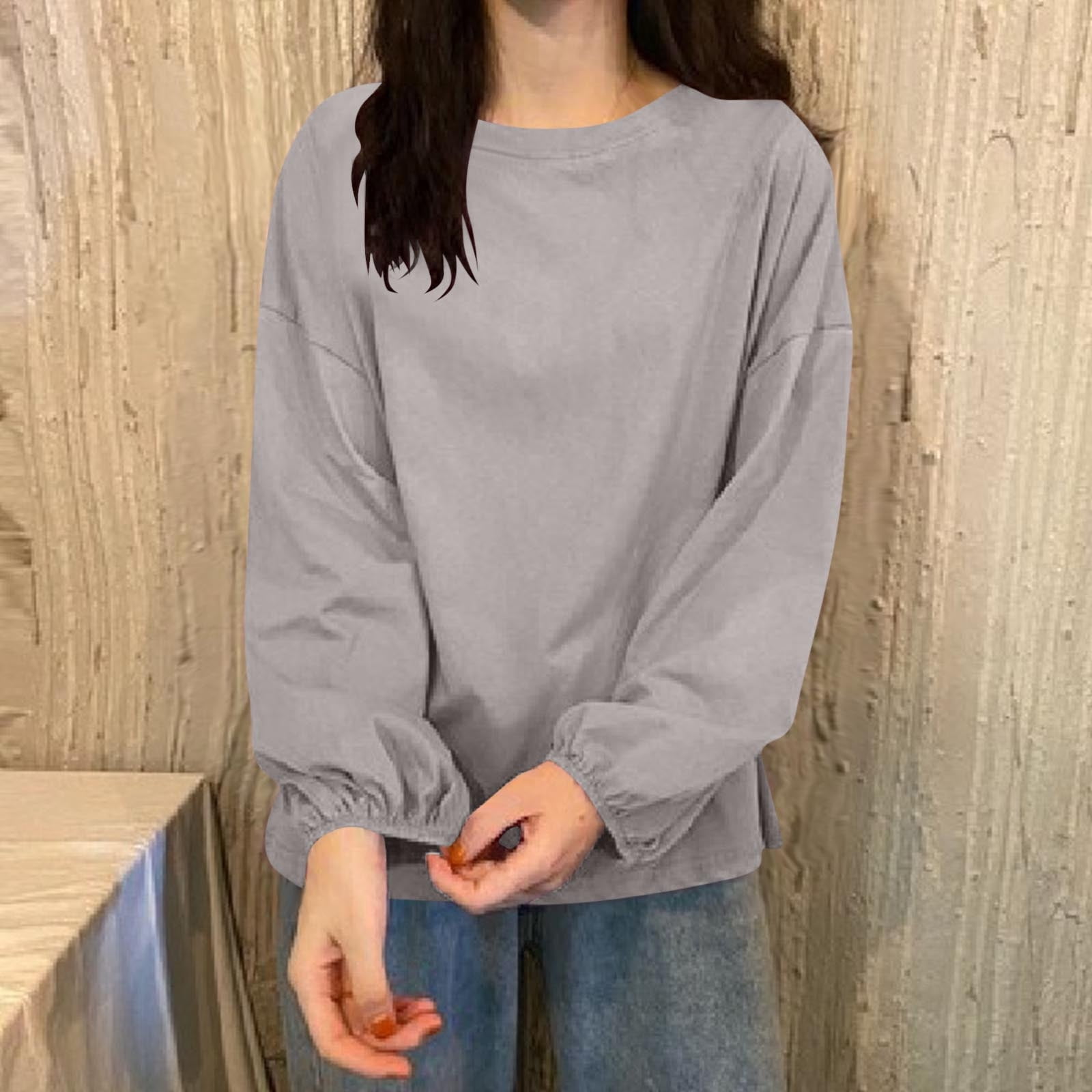 BXINGOHAI Long Sleeve Shirts for Women Basic Crew Neck Fall Tops Casual ...