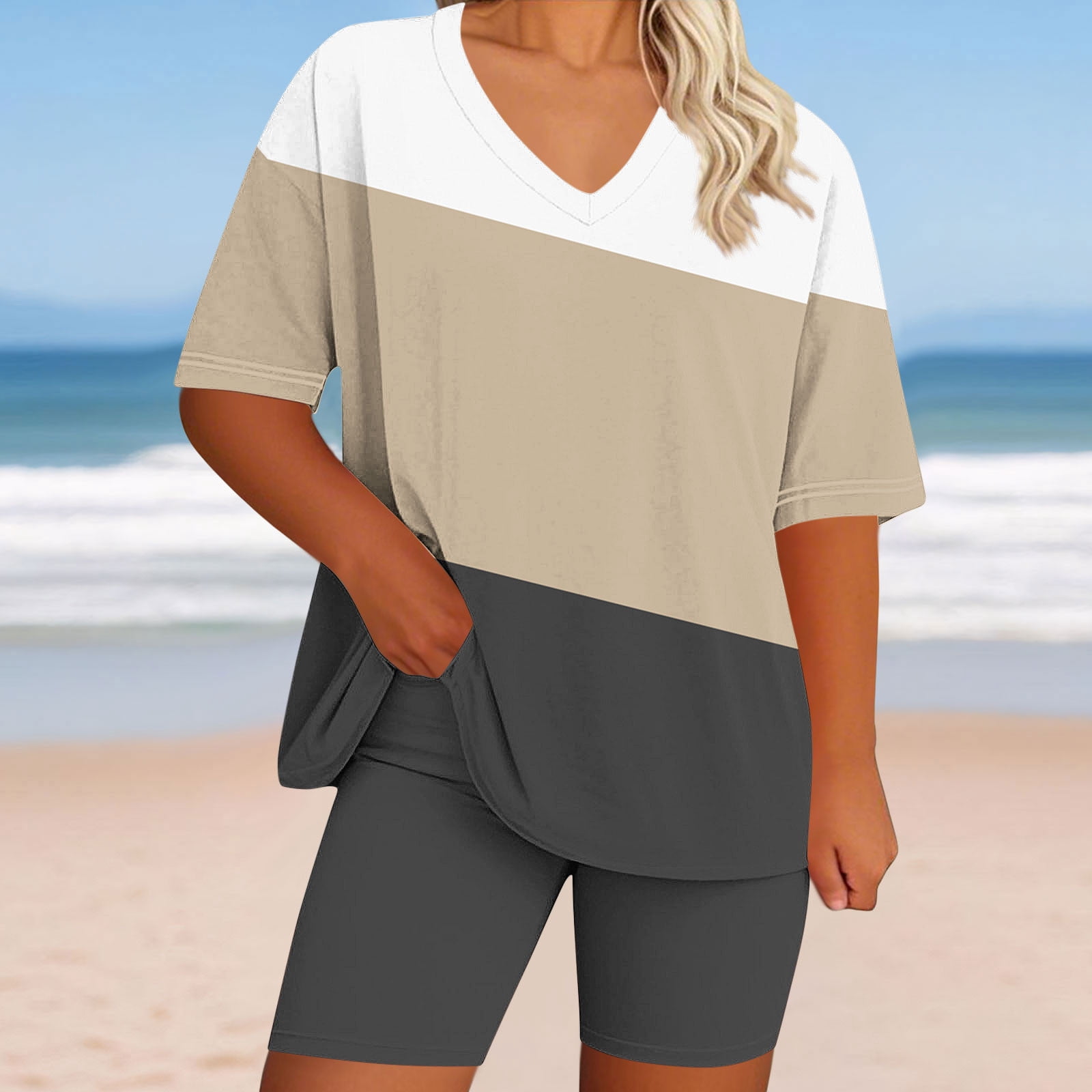 BXINGOHAI Lounge Set Women Pajama Set Short Sleeve Top and Shorts Set ...