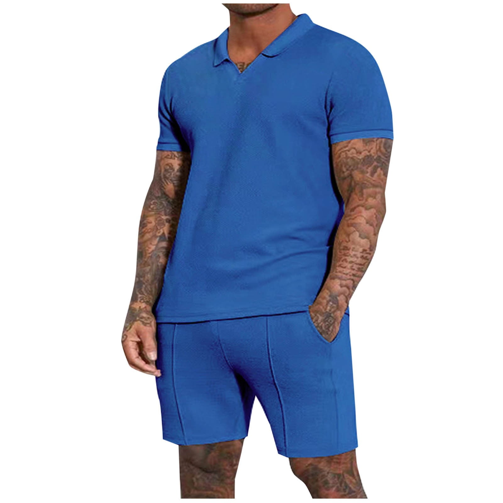 BXINGOHAI Men's 2 Piece Short Sets Outfits Summer Waffle Shirts and ...