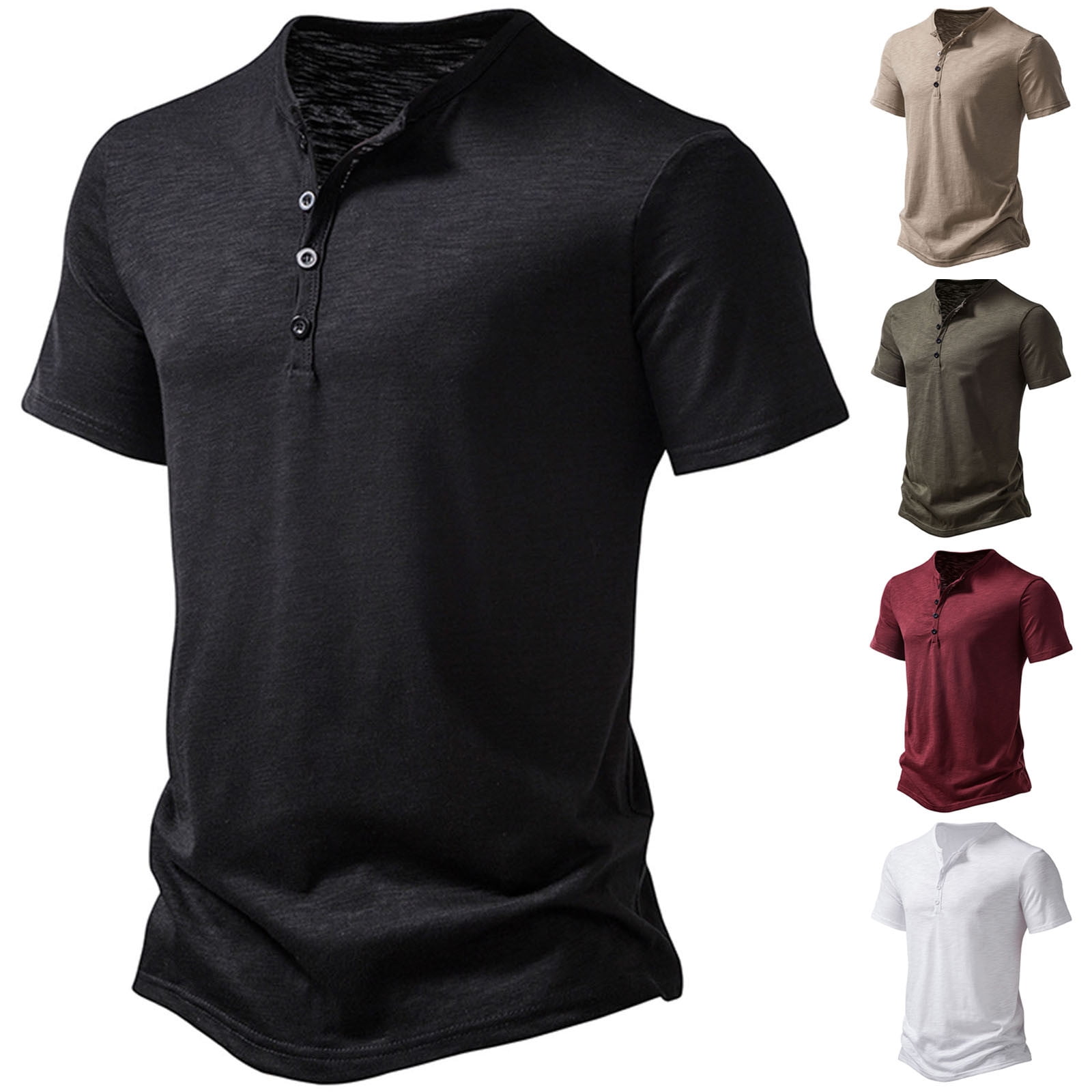 BXINGOHAI Men's 3 Button Henley Shirts Short Sleeve Casual Basic Tees ...