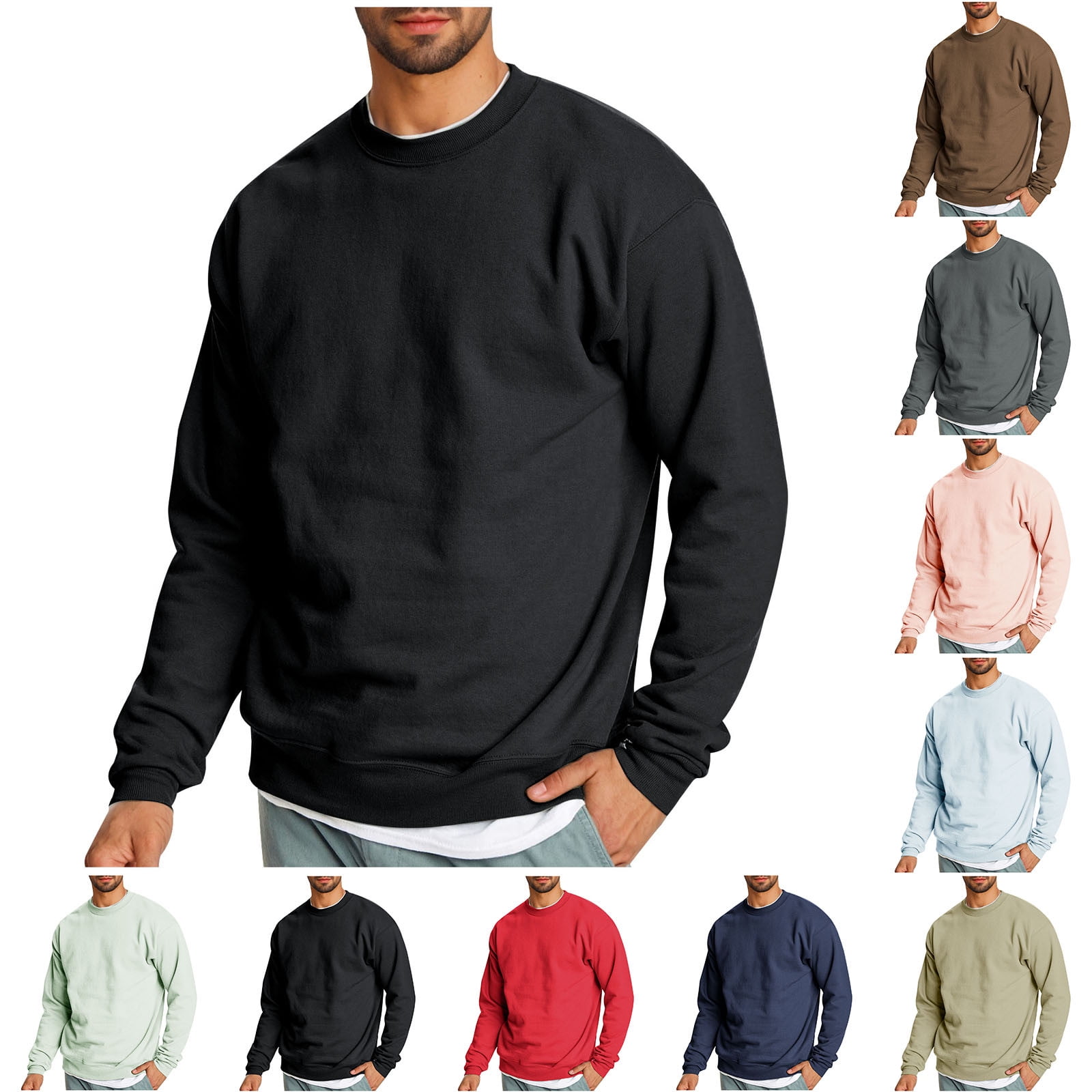 BXINGOHAI Men's Casual Long Sleeves Crewneck Sweatshirts Cotton ...