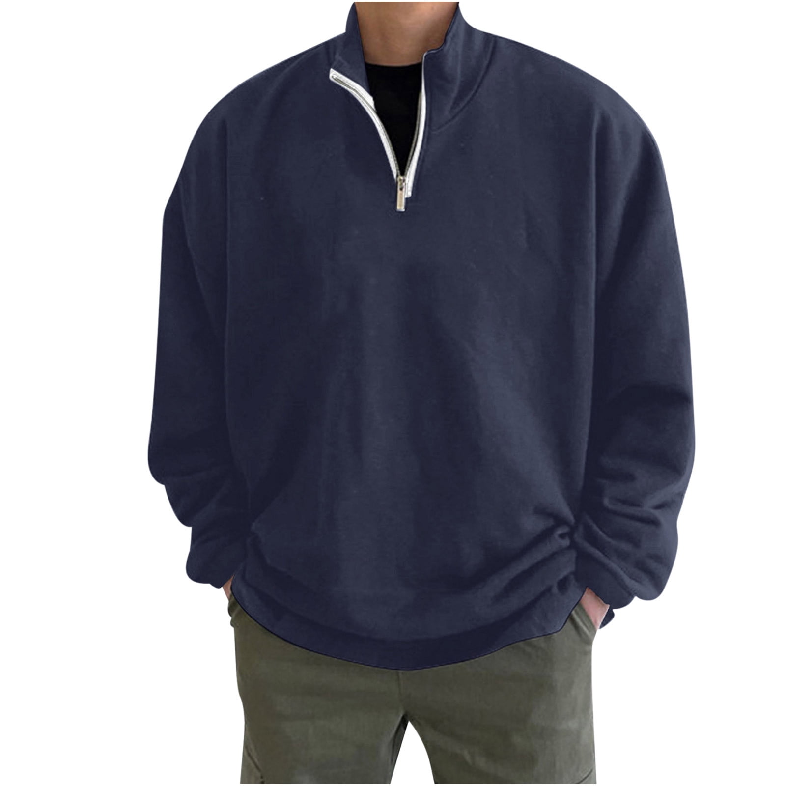 BXINGOHAI Men's Casual Quarter-Zip Hoodless Sweatshirt Solid Fleece ...