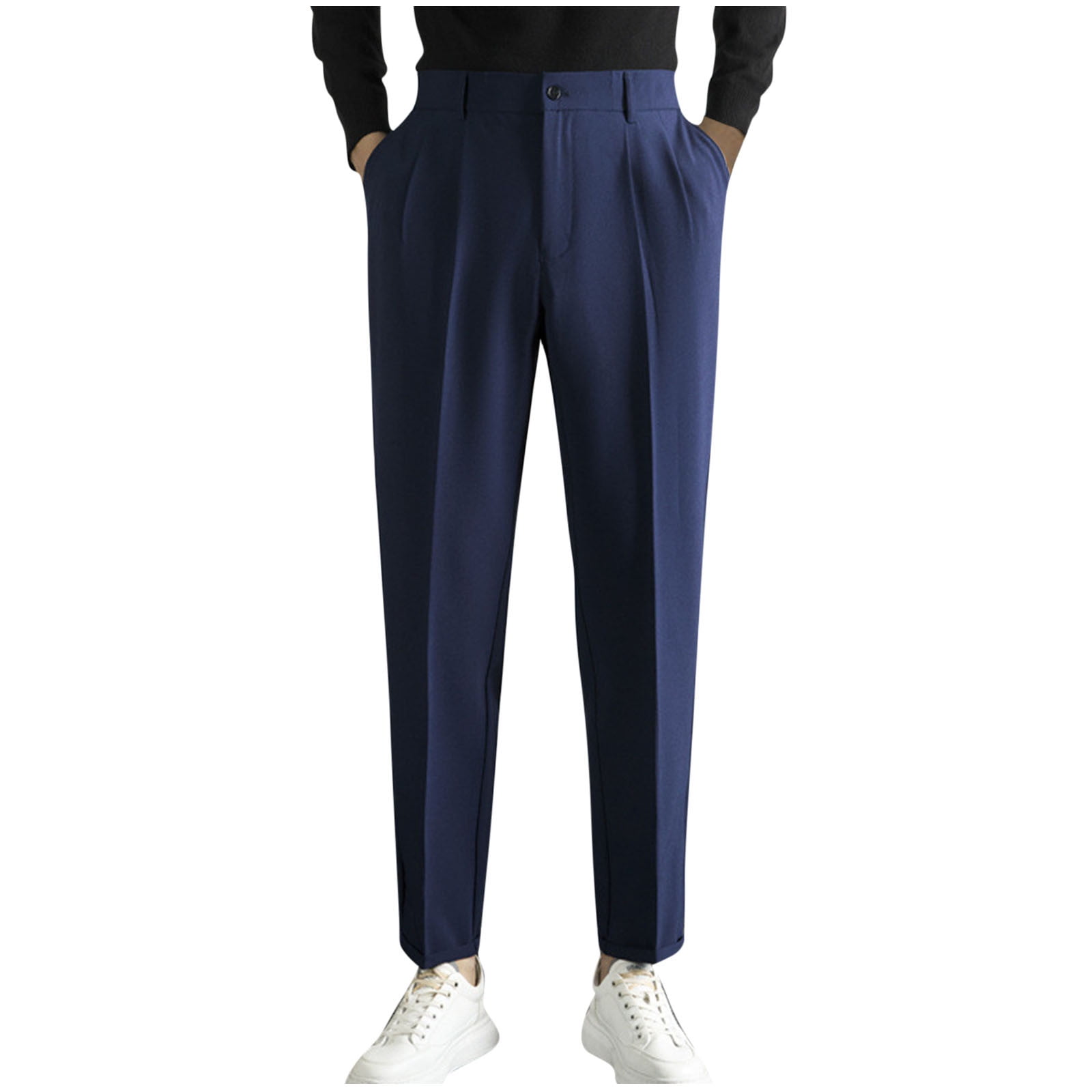 BXINGOHAI Men's Classic Fit Flat Front Dress Pants Expandable Waist ...