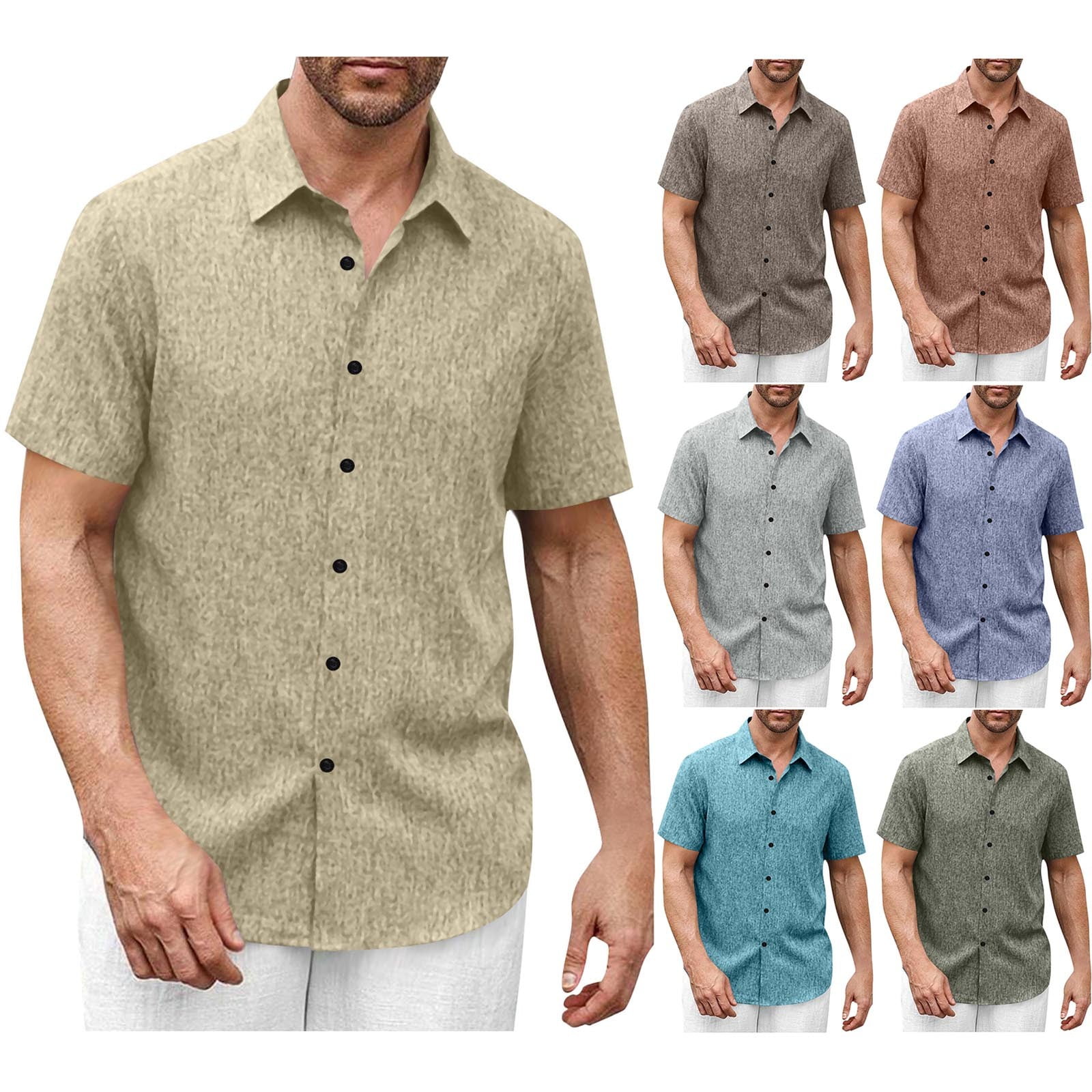 BXINGOHAI Men's Cotton Linen Long Sleeve Shirts Casual Button Down Banded Collar Shirt Beach ...