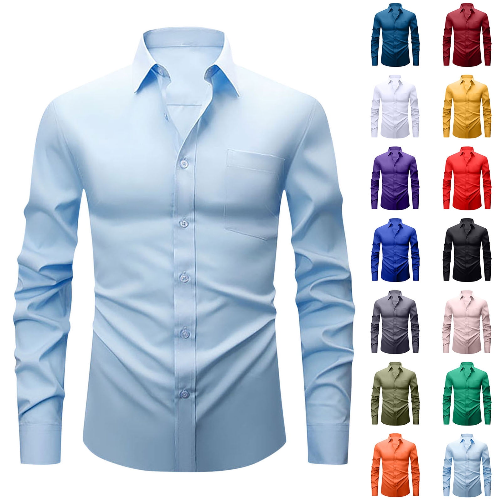 BXINGOHAI Men's Dress Shirt Regular Fit Stretch Stain Shield Long ...