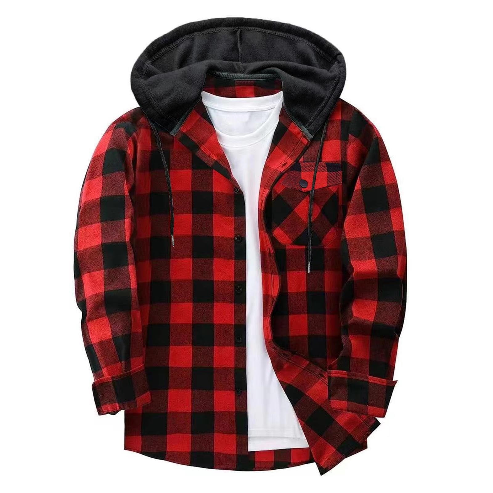 BXINGOHAI Men's Flannel Shirt Plaid Hoodie Long Sleeve Fall Casual ...