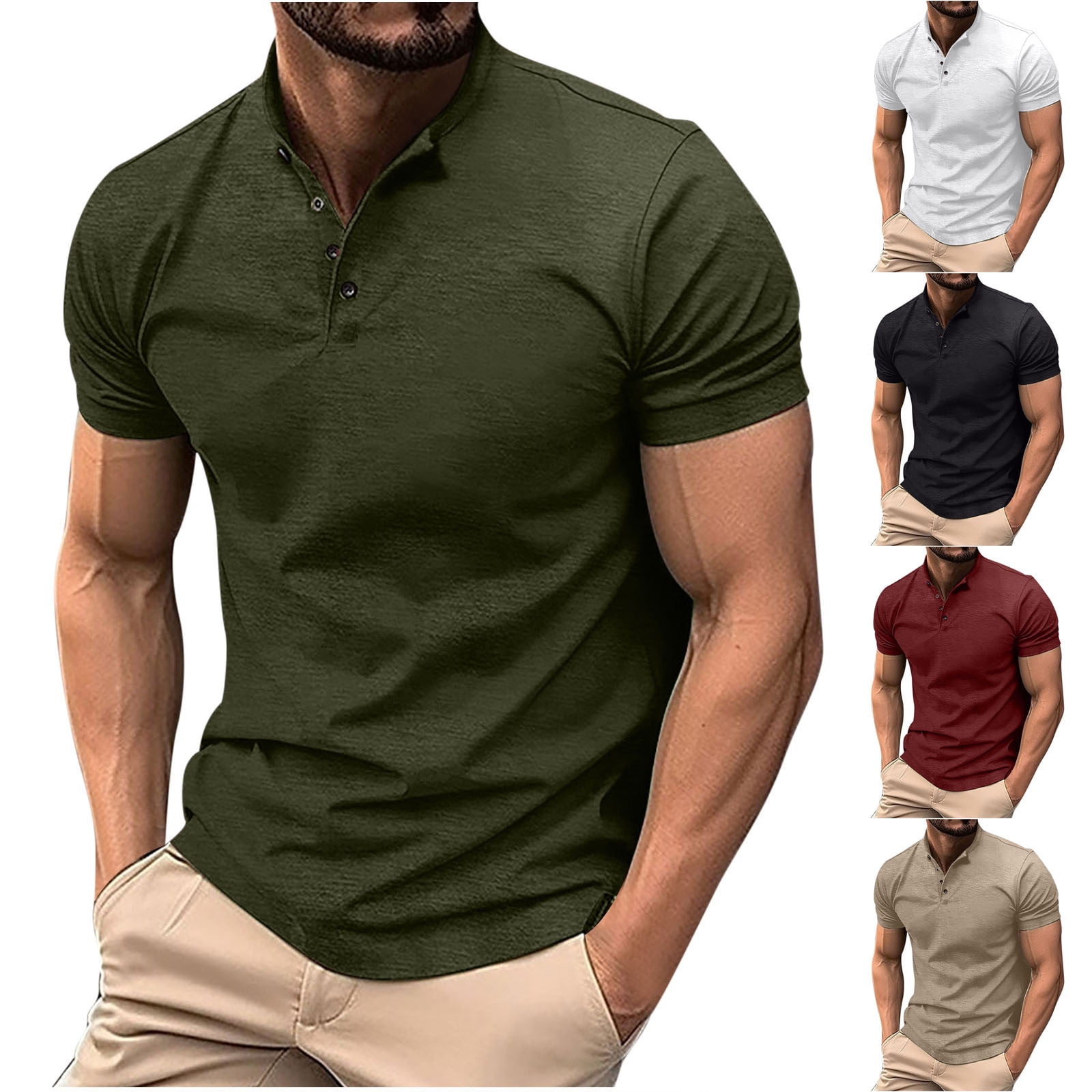 BXINGOHAI Men's Henley Shirt Short Sleeve Pocket T-Shirts with 3 Button ...