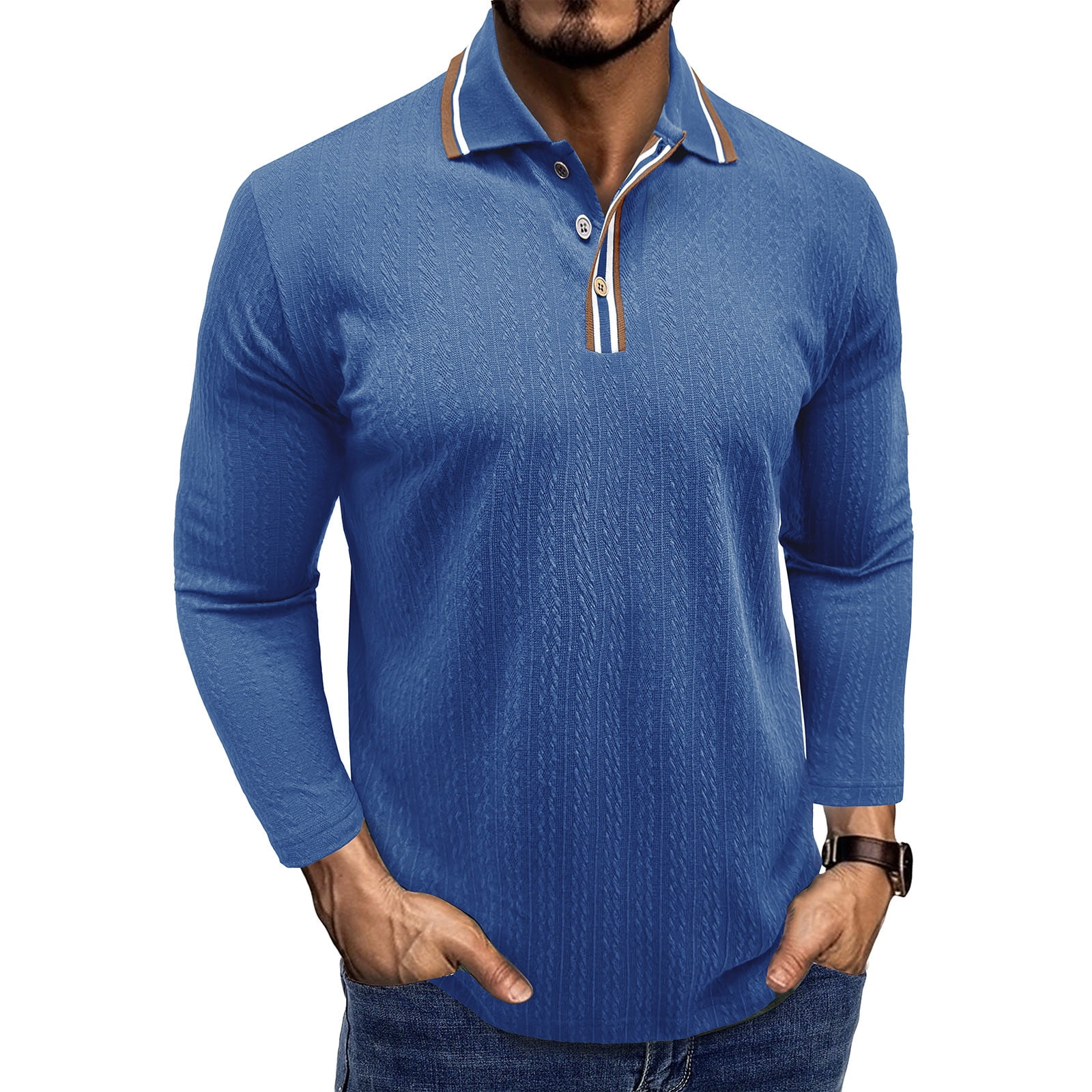 BXINGOHAI Men's Knit Shirts Long Sleeve Button Up Pullover Sweater ...
