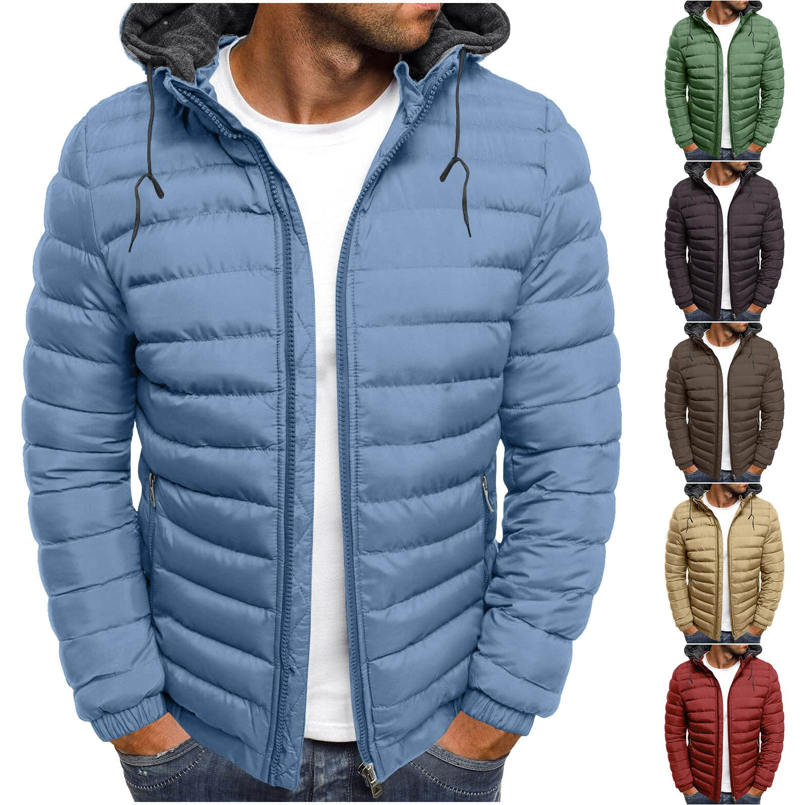 BXINGOHAI Men's Lightweight Puffer Jackets Detachable Hood Water ...