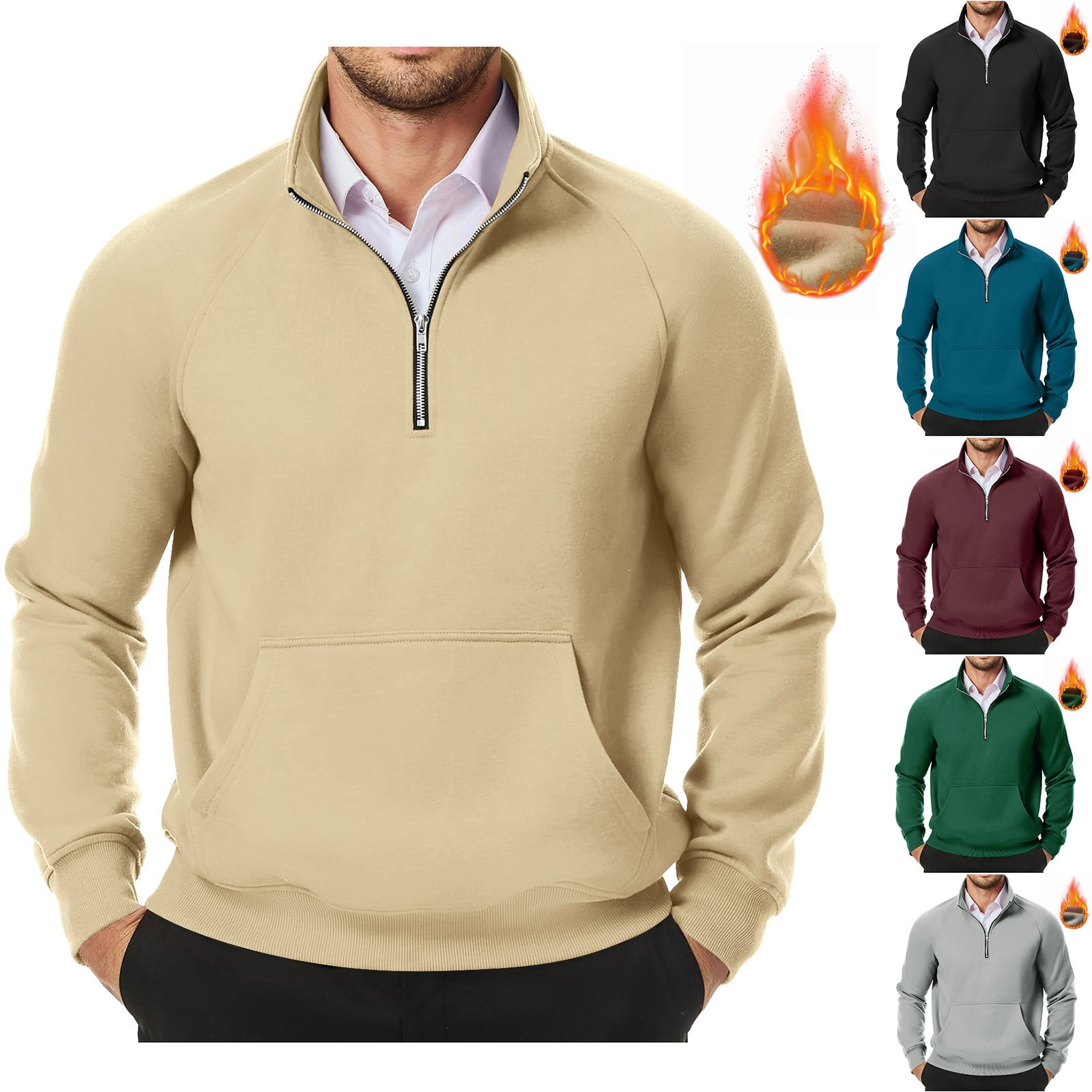 BXINGOHAI Men's Quarter Zip Pullover Heavy Sweatshirts Warm Fleece ...