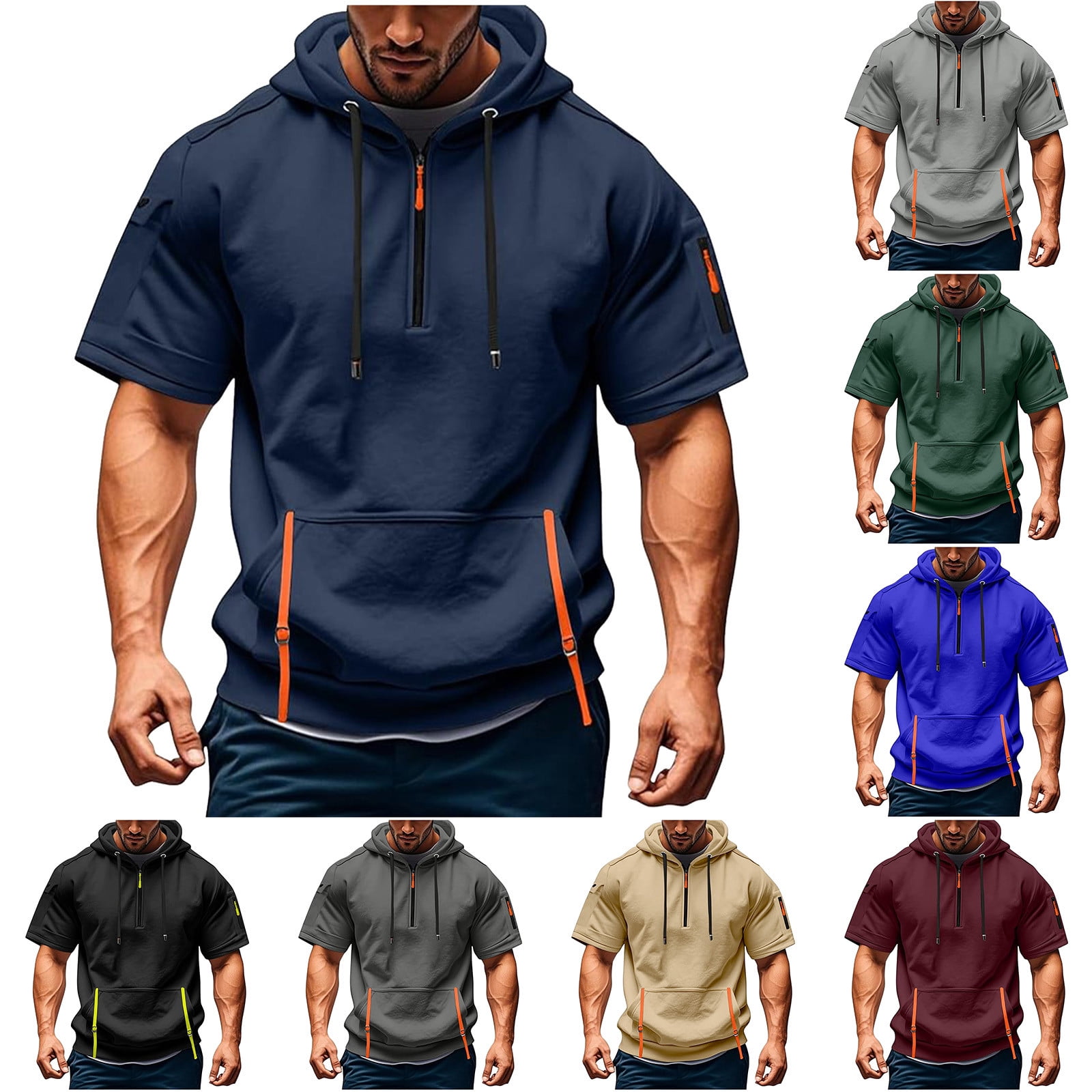 BXINGOHAI Men's Short Sleeve Hoodie Workout Gym Sweatshirt Muscle Fit ...