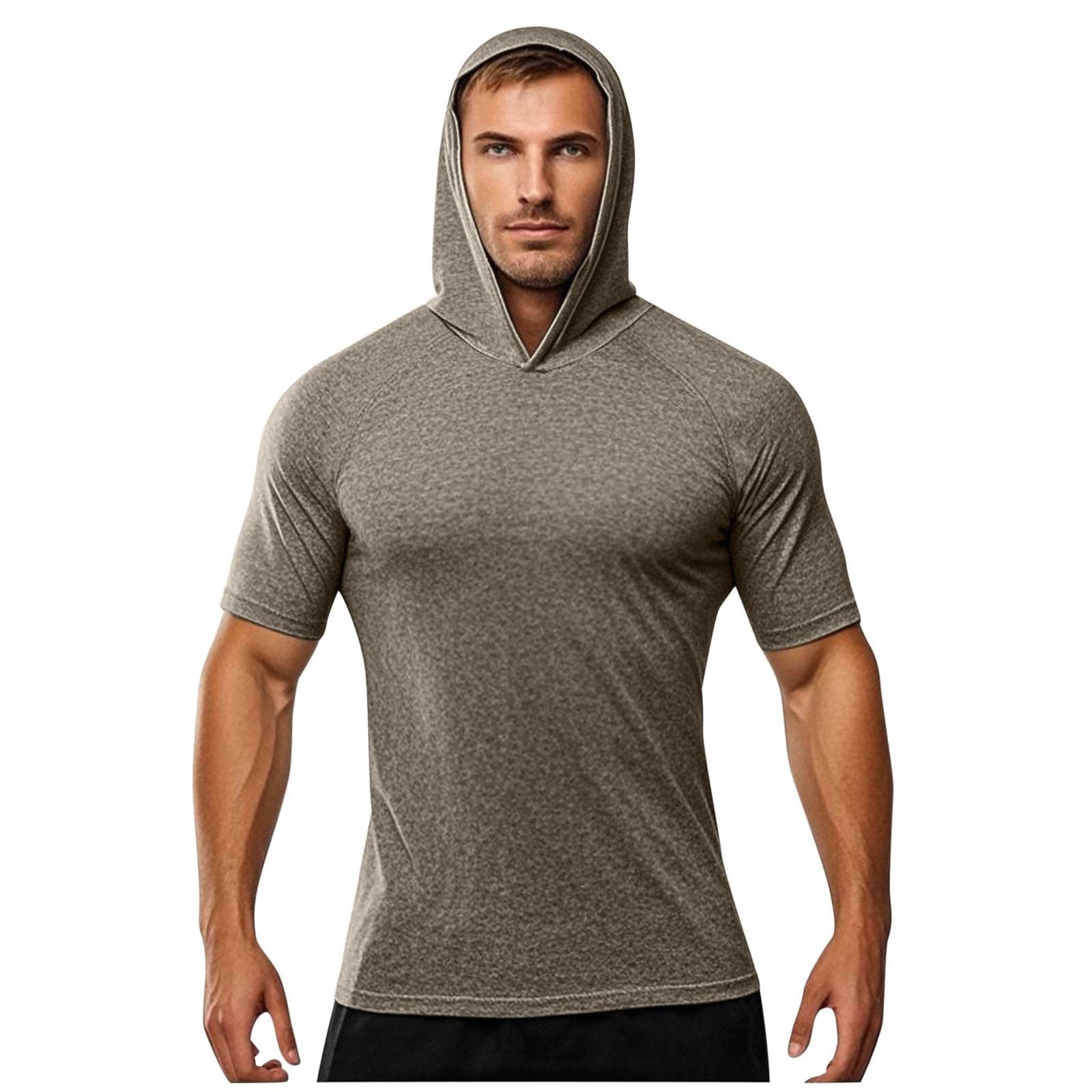 BXINGOHAI Men's Short Sleeve Hoodie Workout Gym Sweatshirt Muscle Fit ...