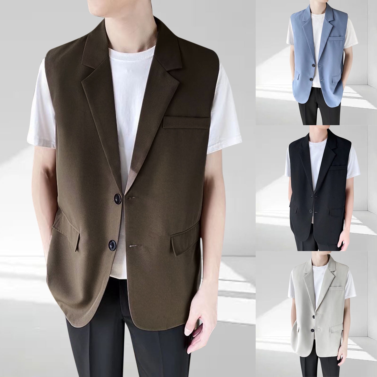 BXINGOHAI Men's Suit Vest Business Suit Vests for Men Formal Slim Fit ...