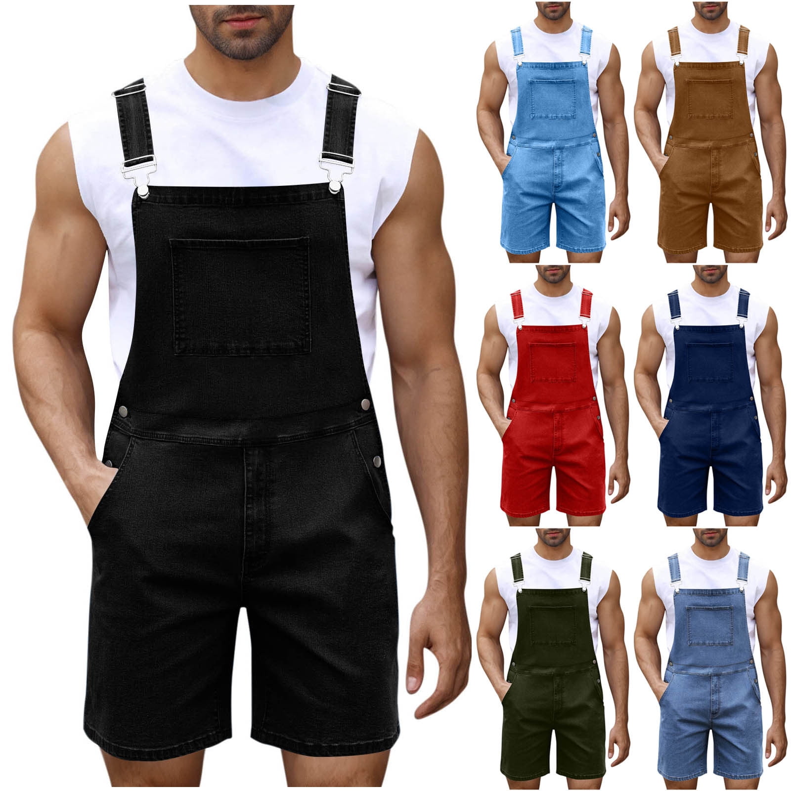BXINGOHAI Mens Casual Bib Overall Shorts Lightweight Loose Fit Denim ...