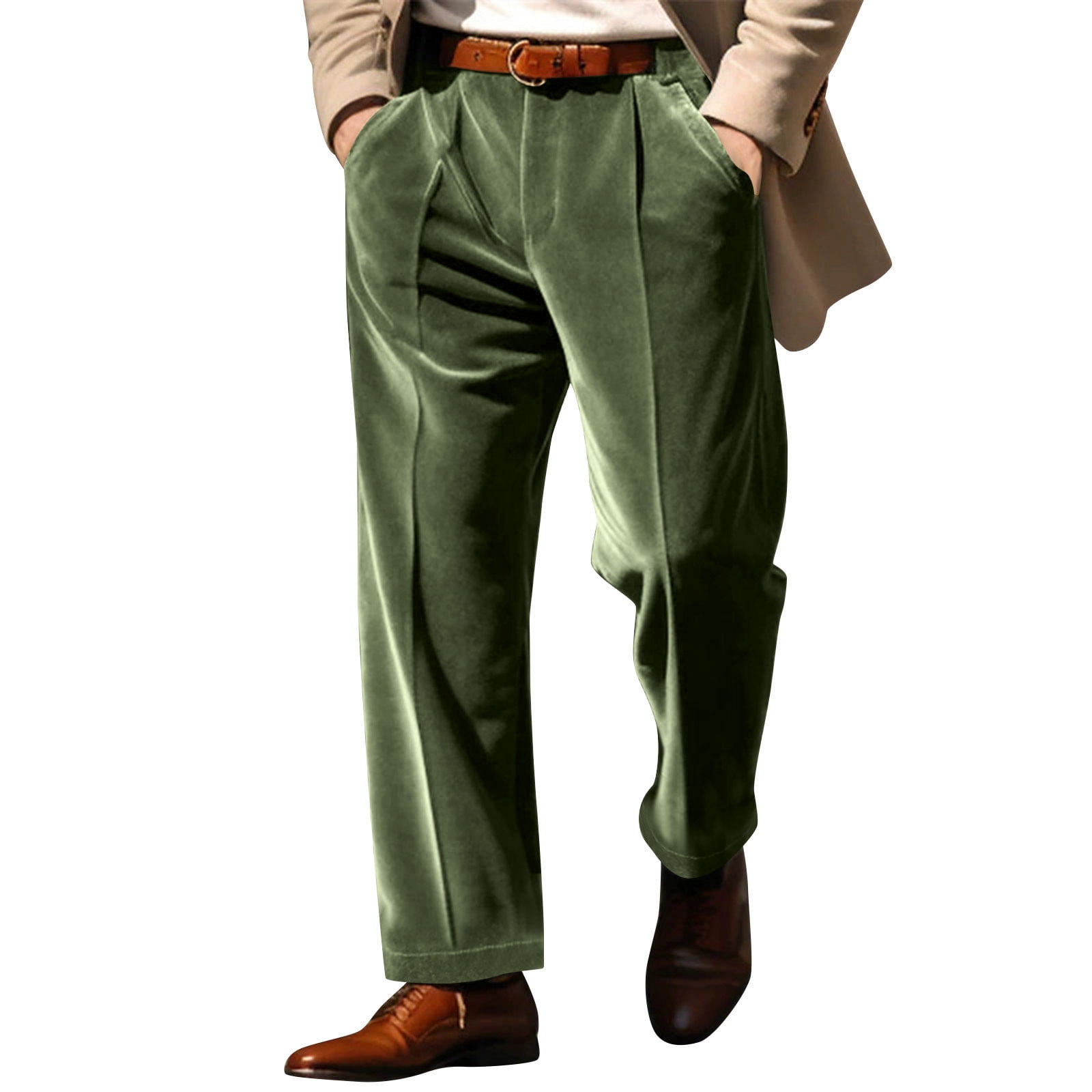 BXINGOHAI Mens Corduroy Dress Pants Classic Fit Pants Vintage Stretch ...