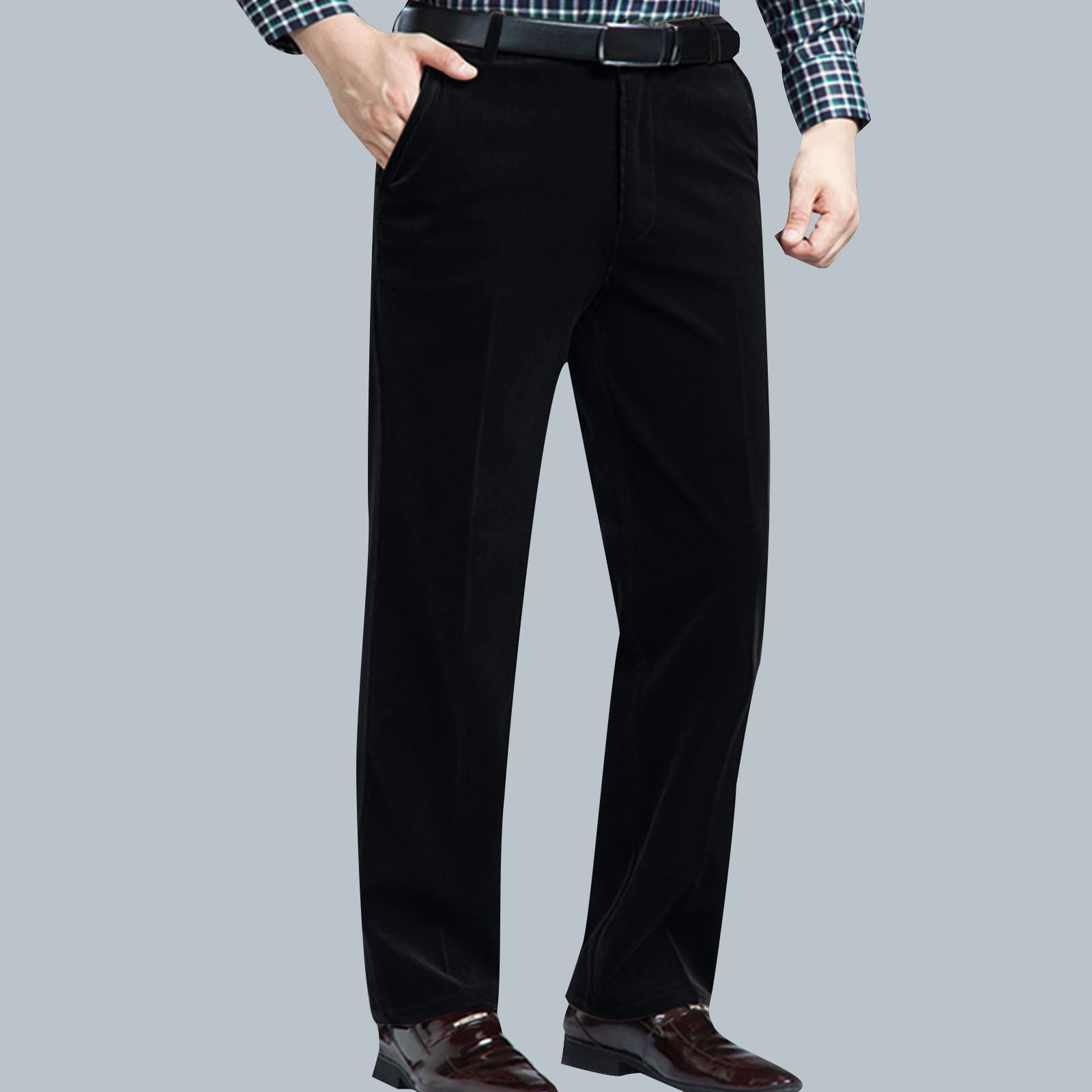 BXINGOHAI Mens Corduroy Straight Leg Pants Long Solid Elastic Waist ...