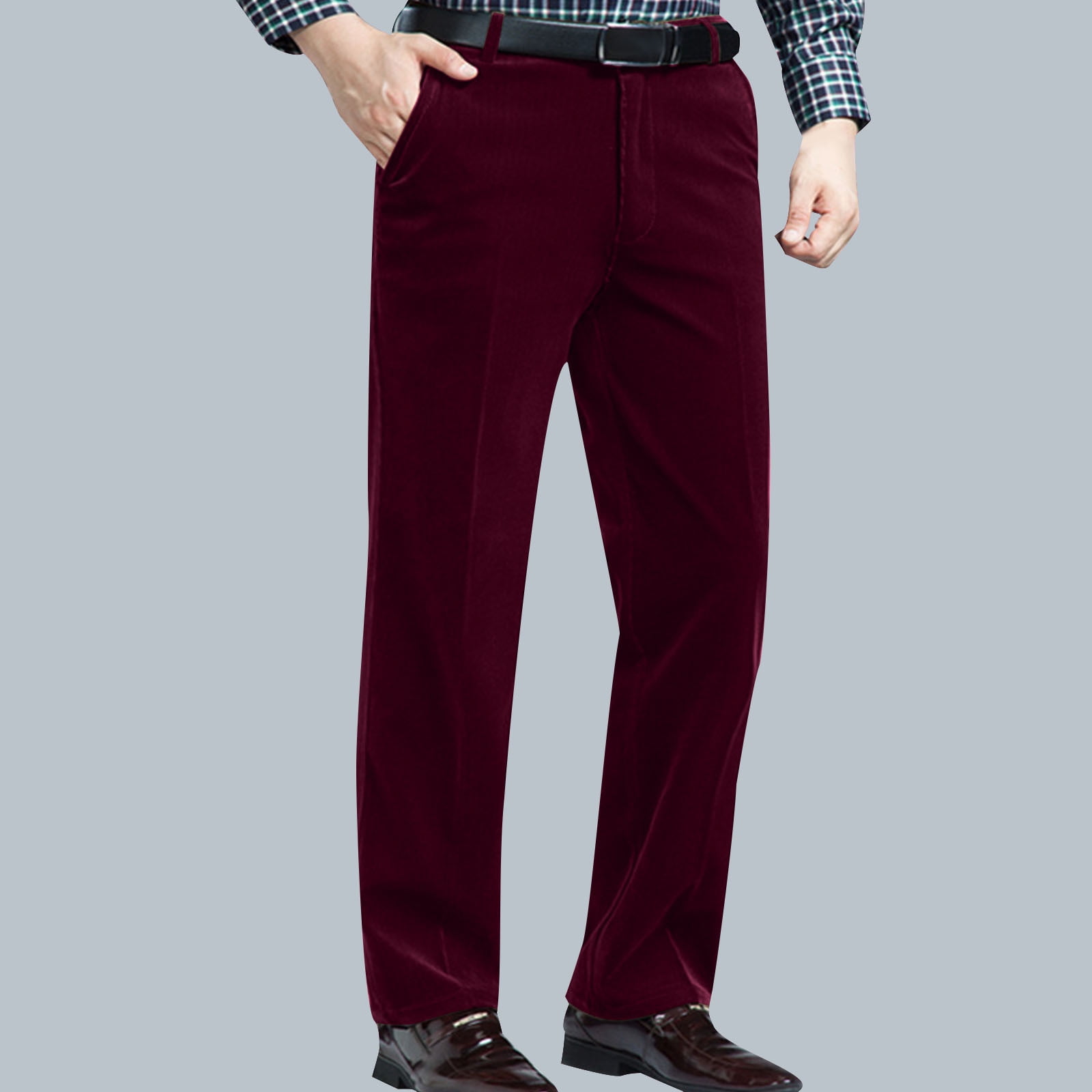 BXINGOHAI Mens Corduroy Straight Leg Pants Long Solid Elastic Waist ...