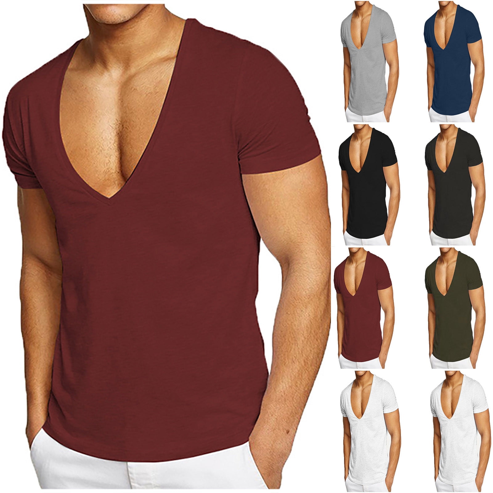 BXINGOHAI Mens Deep V Neck T Shirt Stretch Muscle Gym Workout Tee Shirt ...