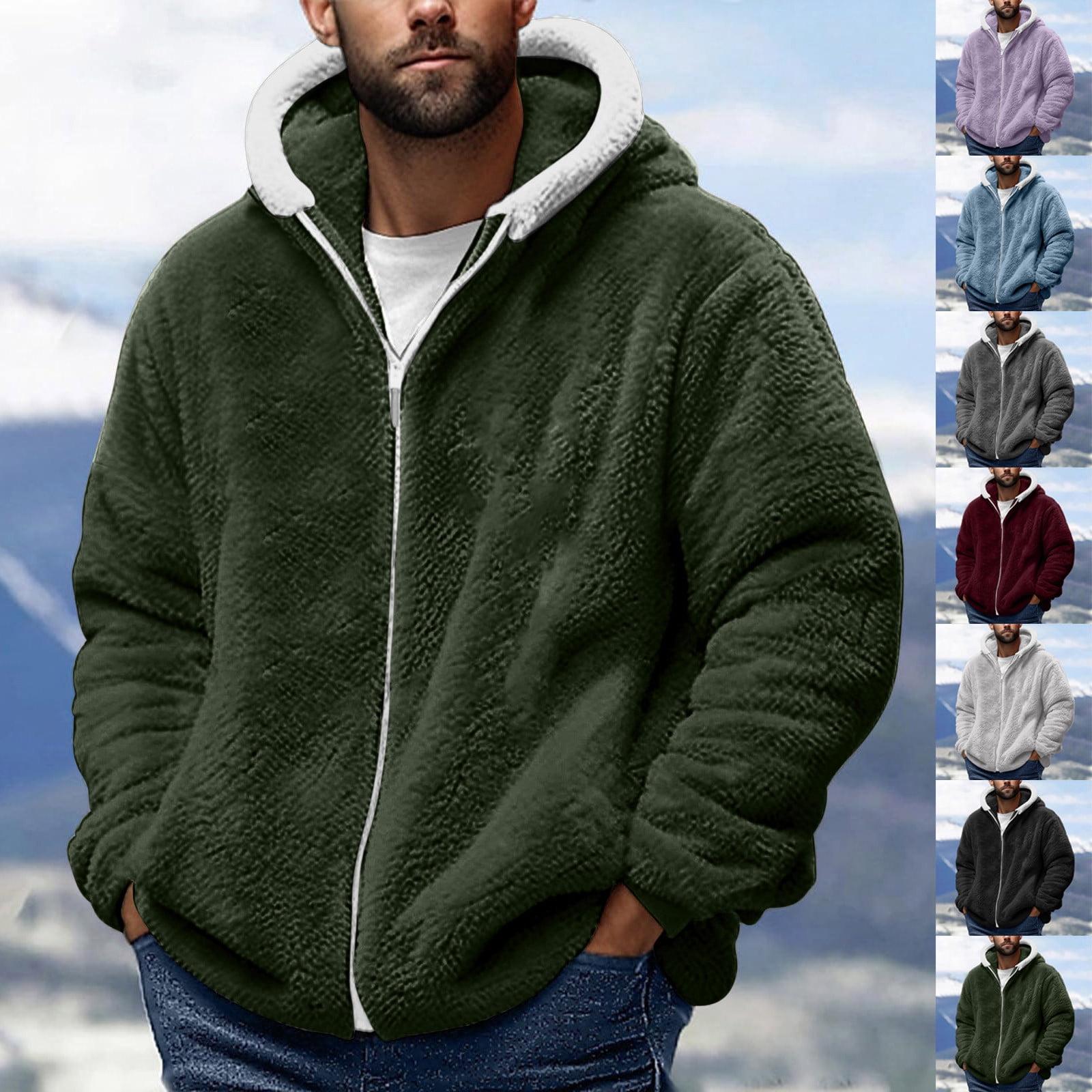 BXINGOHAI Mens Fuzzy Sherpa Hoodie Pullover Sweatshirts Loose Cozy ...