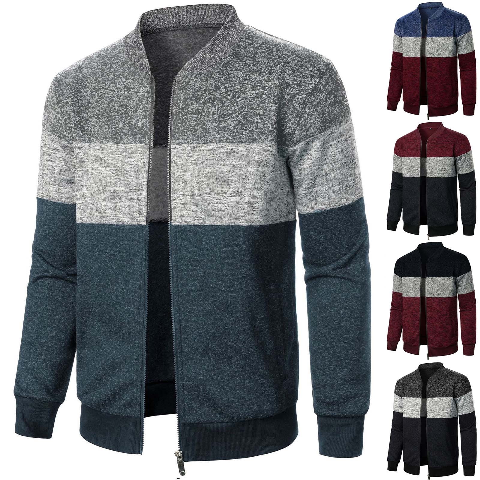 BXINGOHAI Mens Knit Sweater, Full Zip Fleece Cardigan Sweaters Casual ...