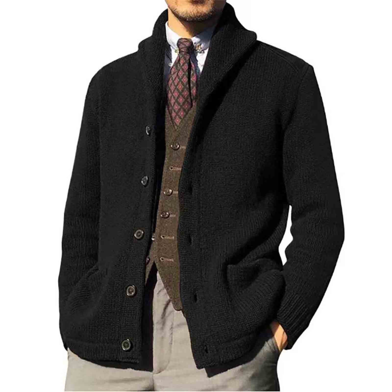 BXINGOHAI Mens Shawl Neck Cardigan Sweater Cable Knit Button Up Closure ...