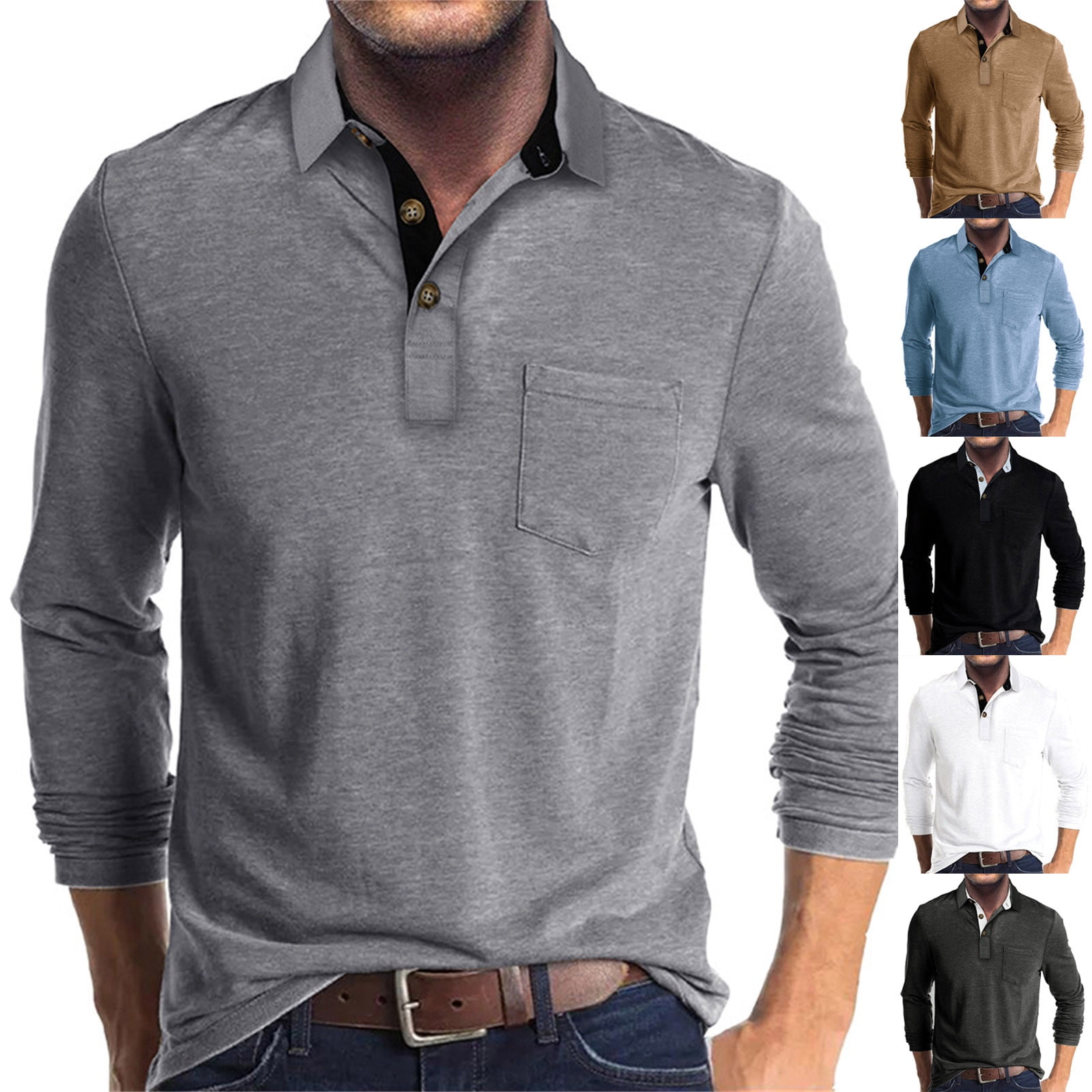 BXINGOHAI Mens Shirts Long Sleeve Casual Classic Henley Cotton T-Shirts ...