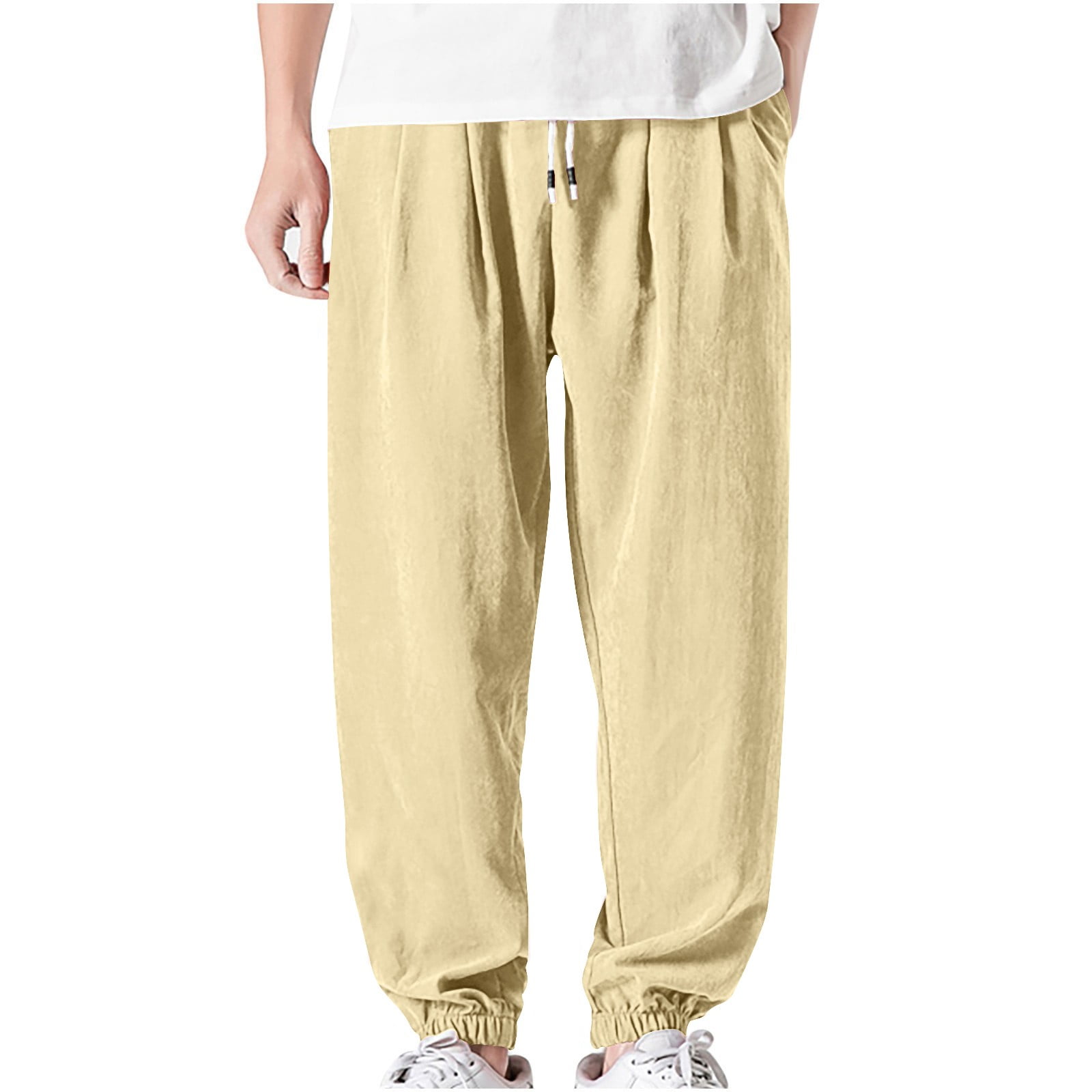 BXINGOHAI Mens Straight Leg Pants Long Solid Elastic Waist Casual Pants ...