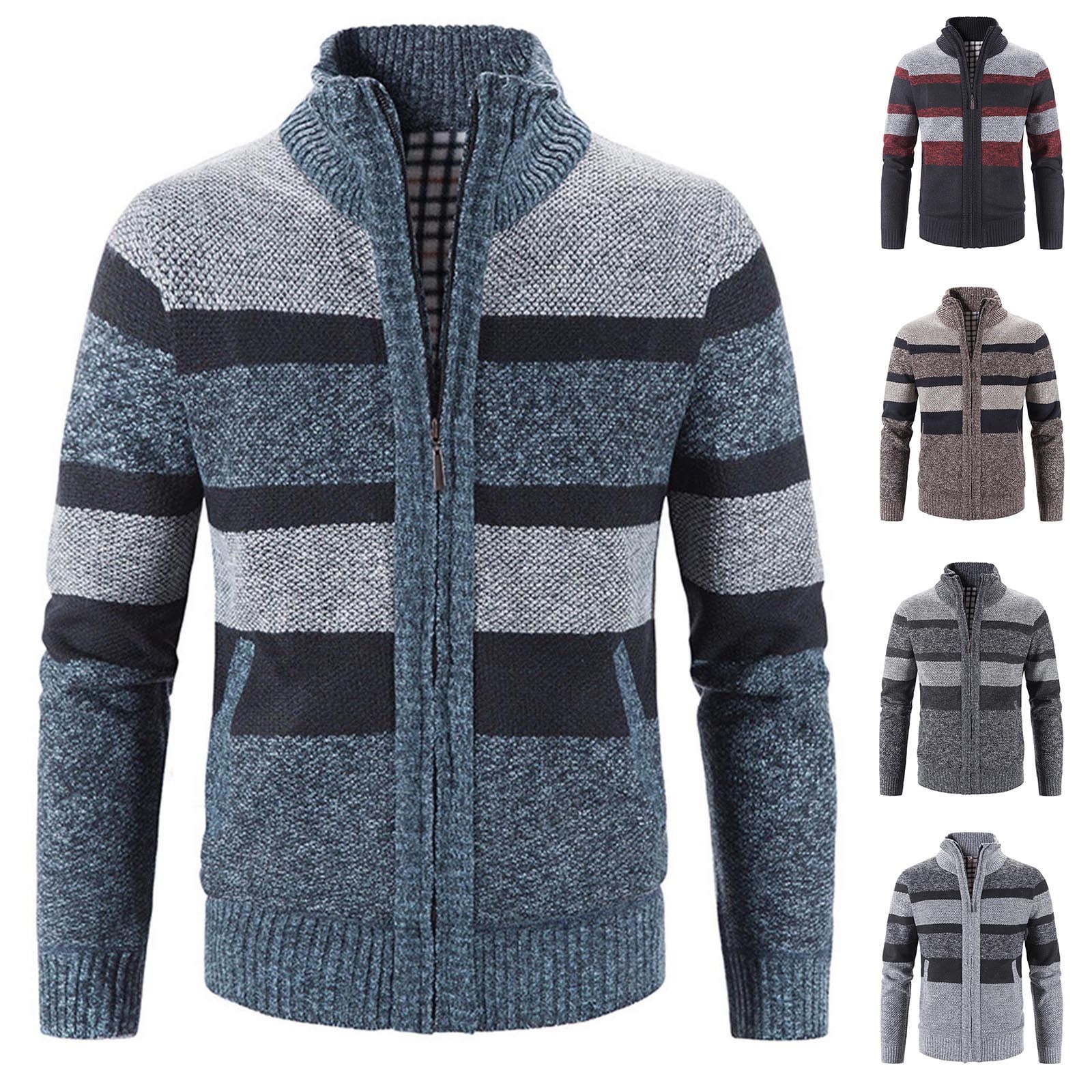 BXINGOHAI Mens Zip Up Sweater Waffle Textured Sweaters Casual Stand ...