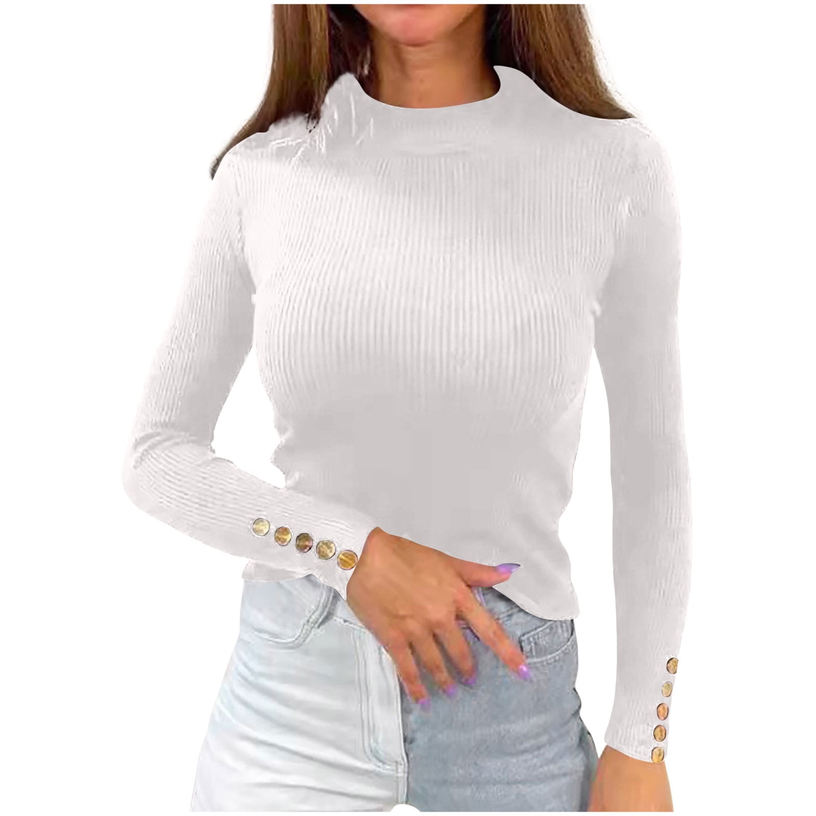 BXINGOHAI Mock Turtle Necks Sweaters for Women Slim Fit Long Sleeve ...