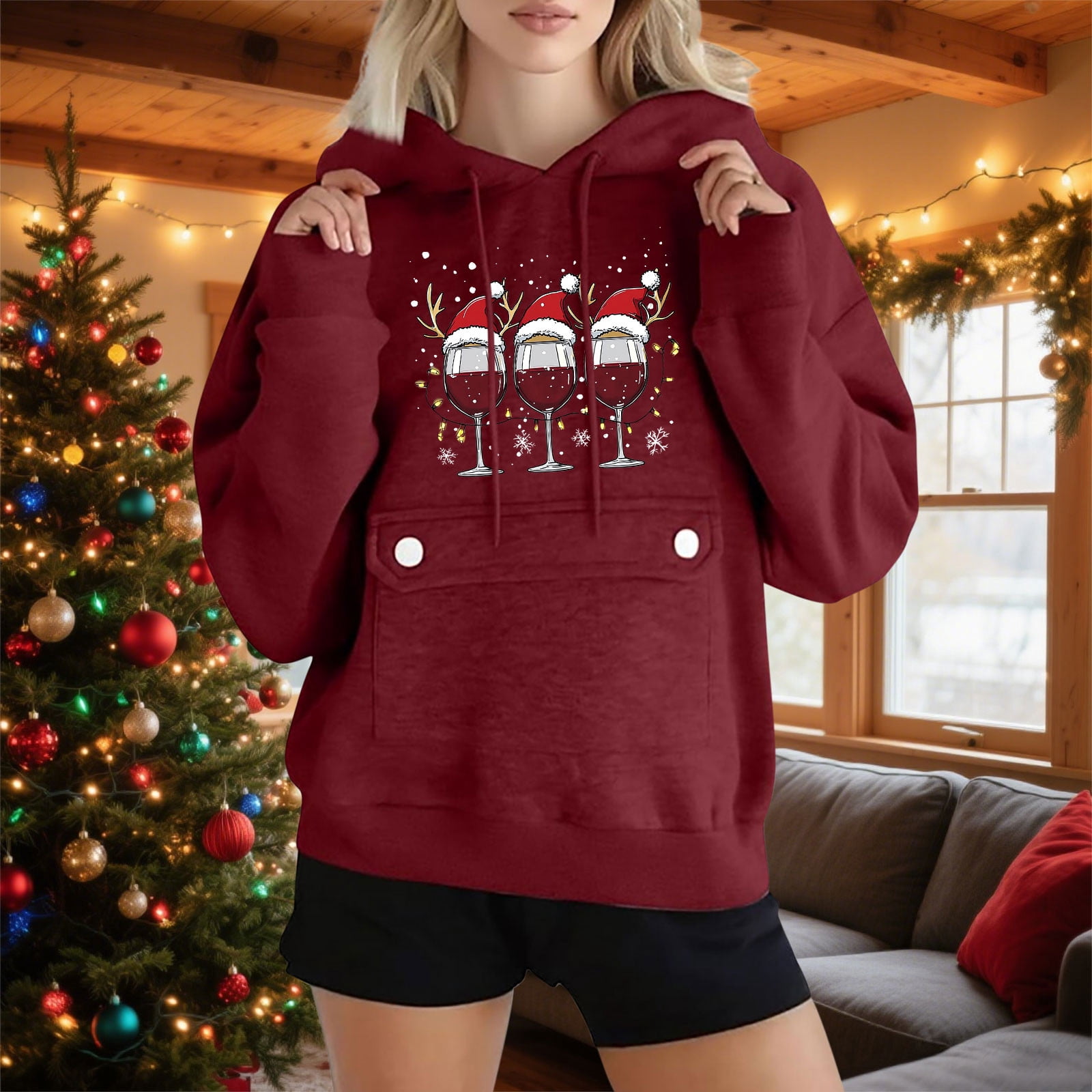 BXINGOHAI Oversized Hoodies for Women Drawstring Graphic Hoodie Loose ...