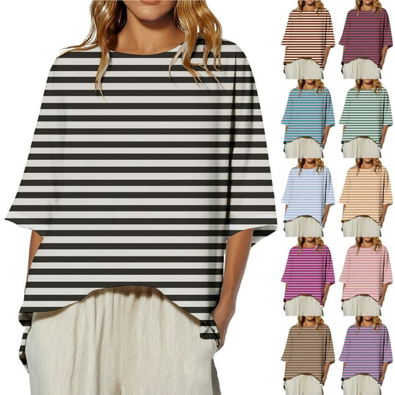 BXINGOHAI Oversized Sweatshirt for Women Fall Crewneck Striped Long ...