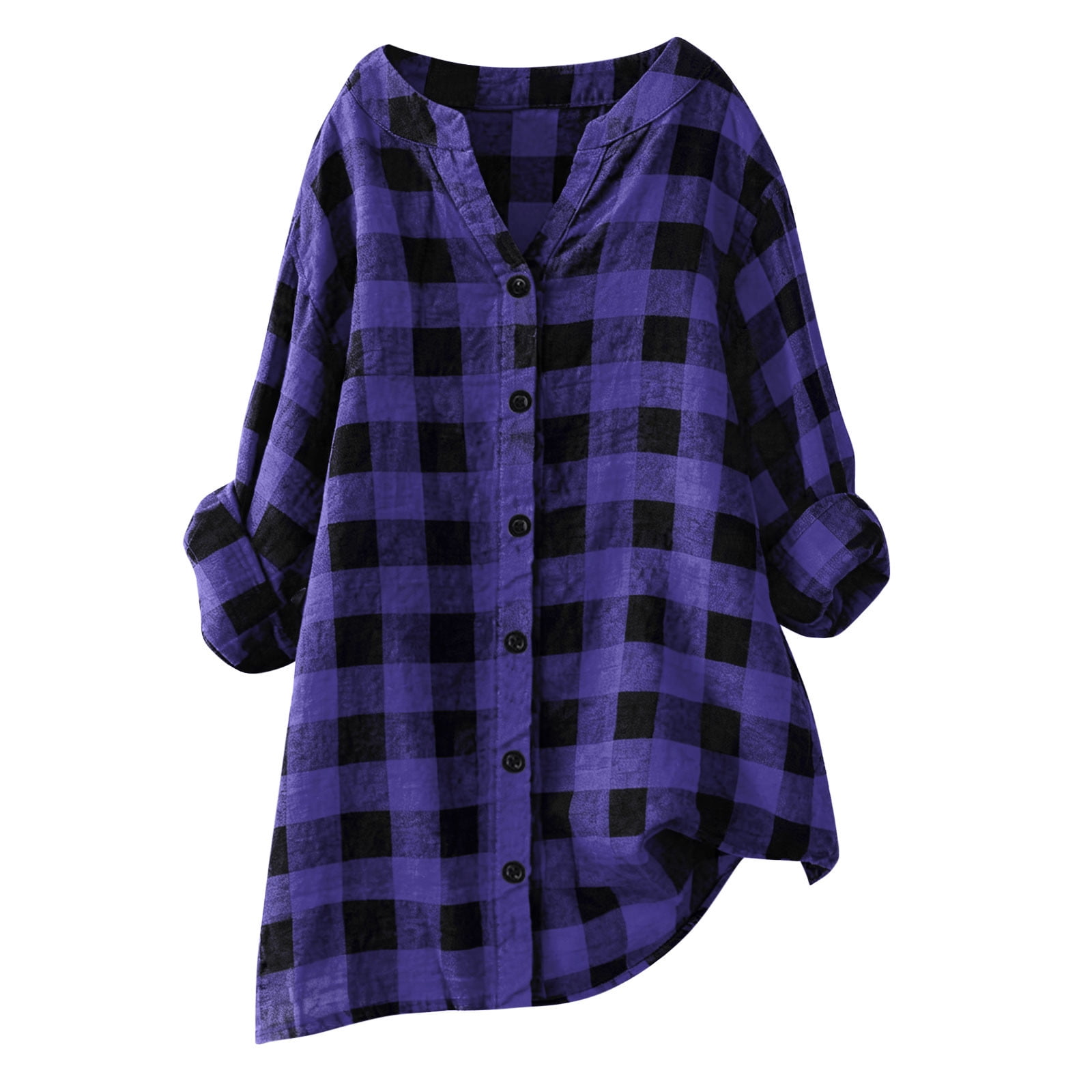 BXINGOHAI Plaid Shirts for Women Casual Button Down Flannel Shirt Roll ...
