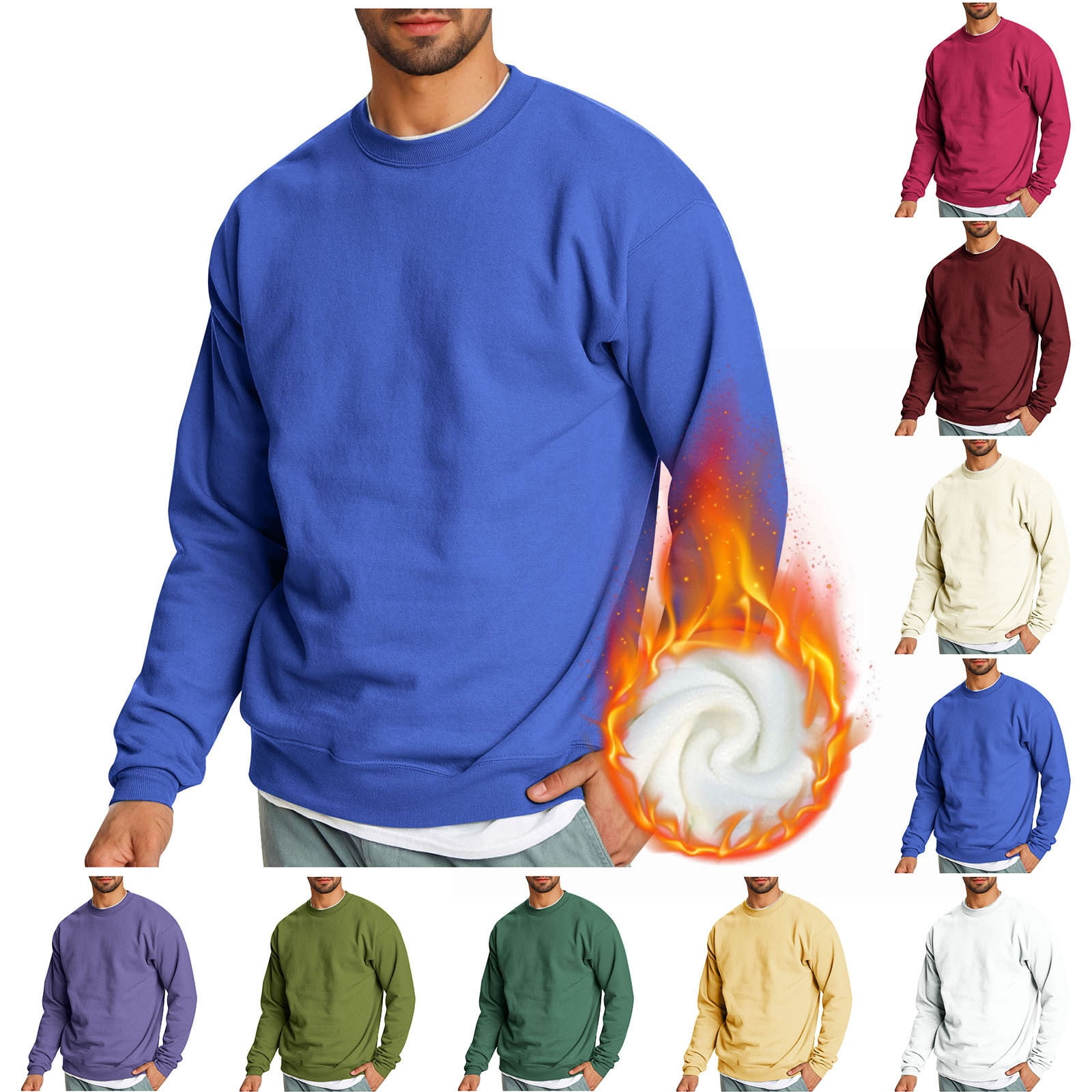 BXINGOHAI Sherpa Lined Sweatshirts for Men Fleece Crewneck Sweatshirt ...
