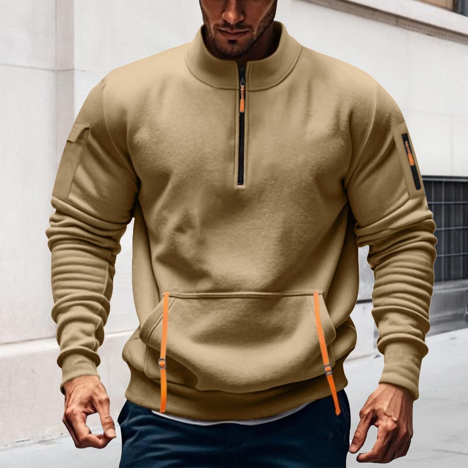 BXINGOHAI Sweatshirts for Men Quarter Zip Tactical Sweatshirt Vintage ...